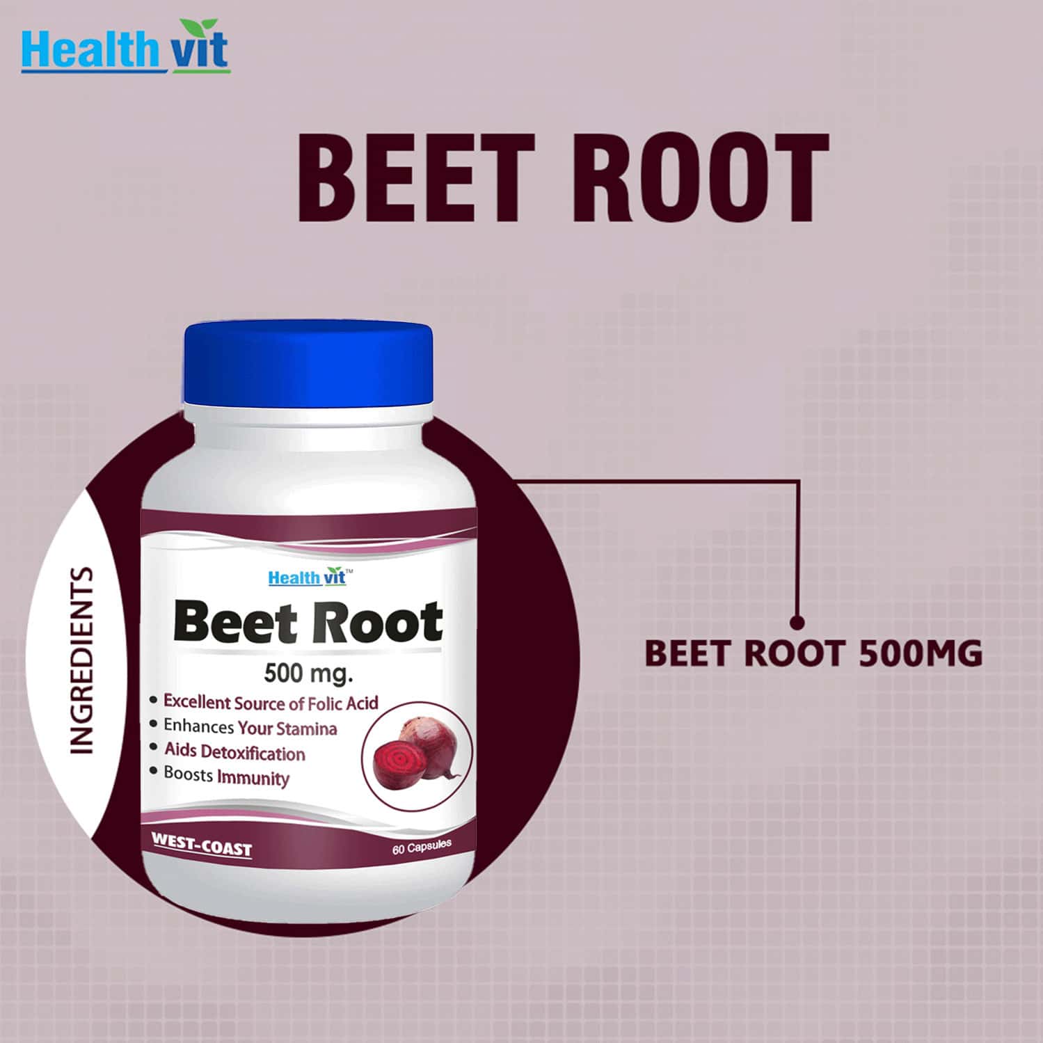 Buy HEALTHVIT BEET ROOT 500 MG 60 CAPSULES FOR IMMUNITY BOOSTER Online & Get Upto 60% OFF at ...