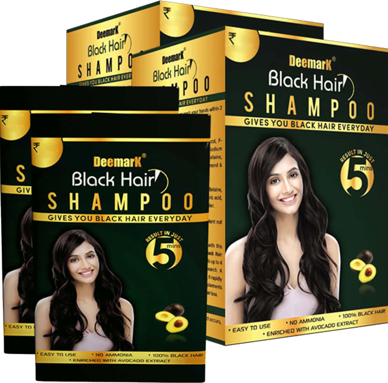 Buy DEEMARK BLACK HAIR COLOR SHAMPOO(20*15ML) - LONG LASTING FORMULA ...