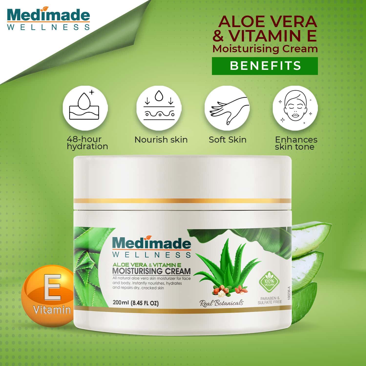 Buy MEDIMADE ALOEVERA AND VITAMIN E MOISTURISING CREAM - 200 ML Online ...