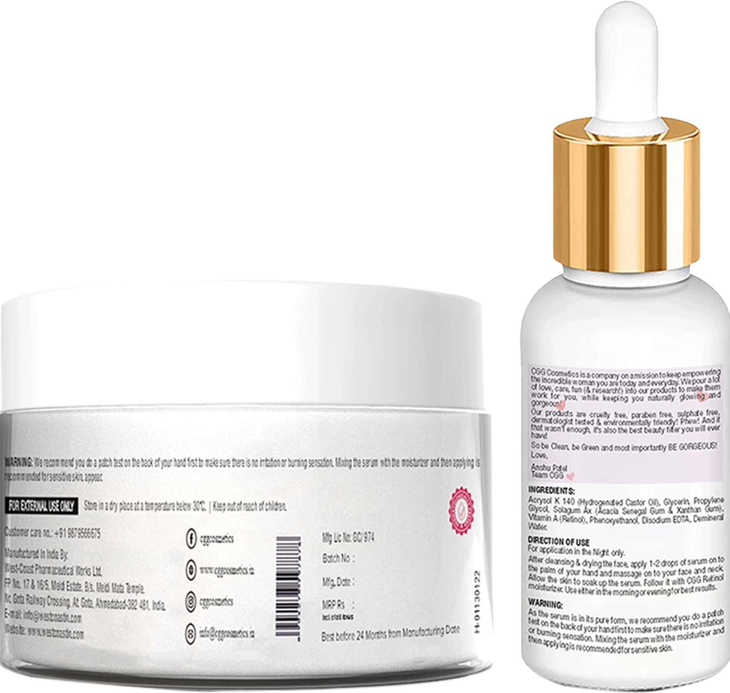 Buy CGG COSMETICS RETINOL SERUM 30ML AND MOISTURIZER 50ML COMBO PACKS ...