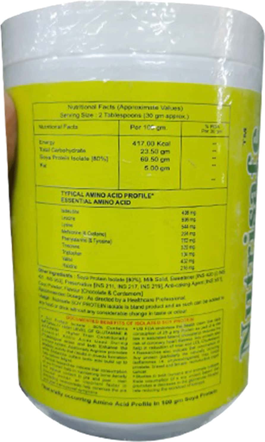 Buy NUTRISAFE 80% SOY PROTEIN ISOLATE SUGAR FREE CHOCOLATE & CARDAMOM FLAVOR, JAR OF 500GM ...