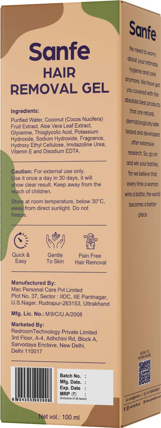 Buy SANFE HAIR REMOVAL GEL - 100 ML Online & Get Upto 60% OFF at PharmEasy