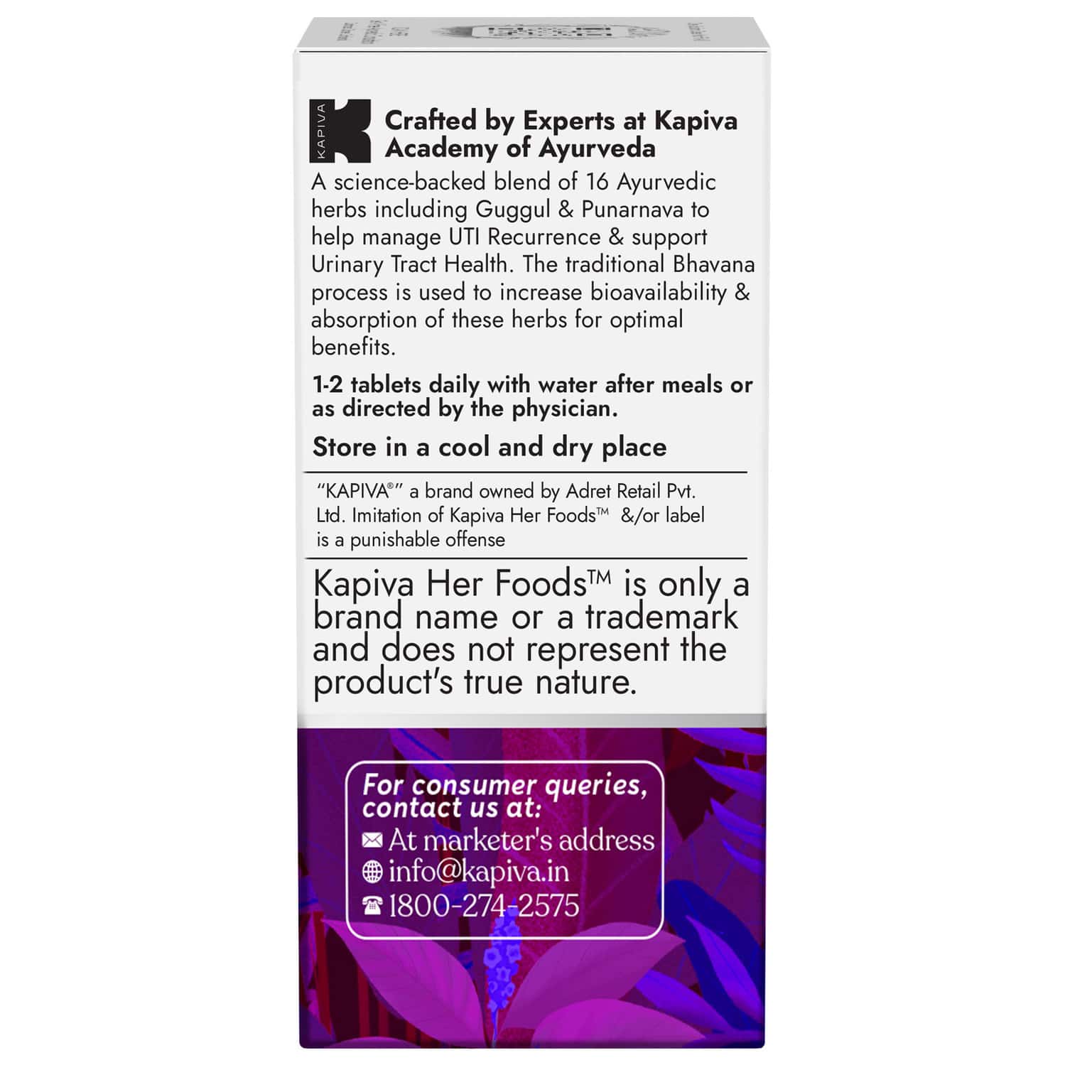 Buy KAPIVA UTI CARE TABLETS (60 TABLETS) | 100% NATURAL & SAFELY MADE ...