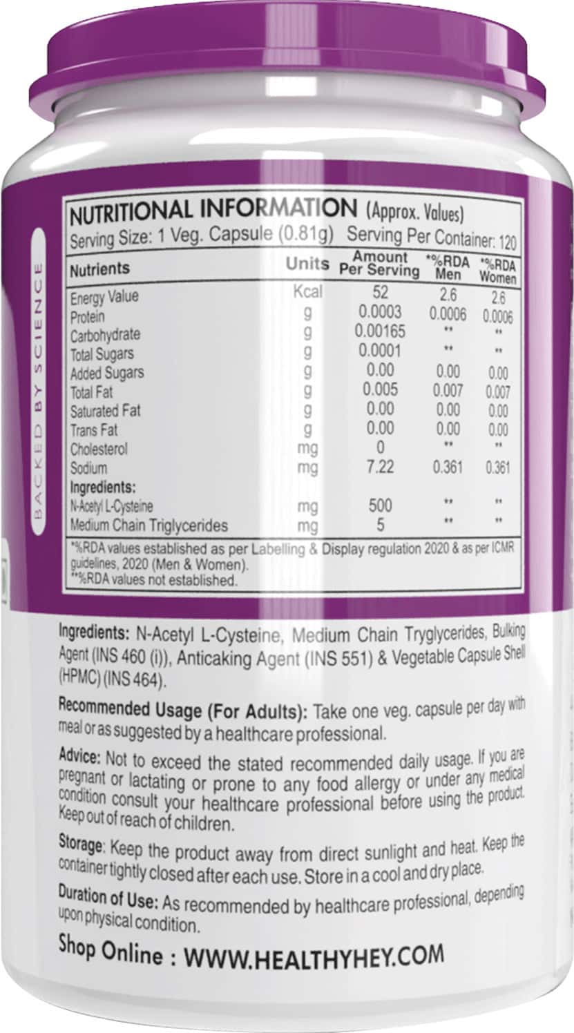 Buy HEALTHYHEY NUTRITION N-ACETYL L-CYSTEINE (NAC) - 120 VEG. CAPSULES ...