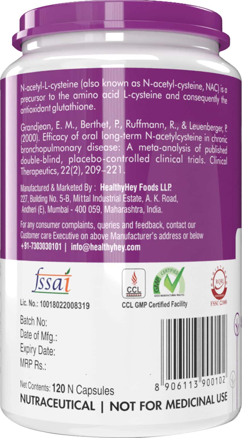 Buy HEALTHYHEY NUTRITION N-ACETYL L-CYSTEINE (NAC) - 120 VEG. CAPSULES ...