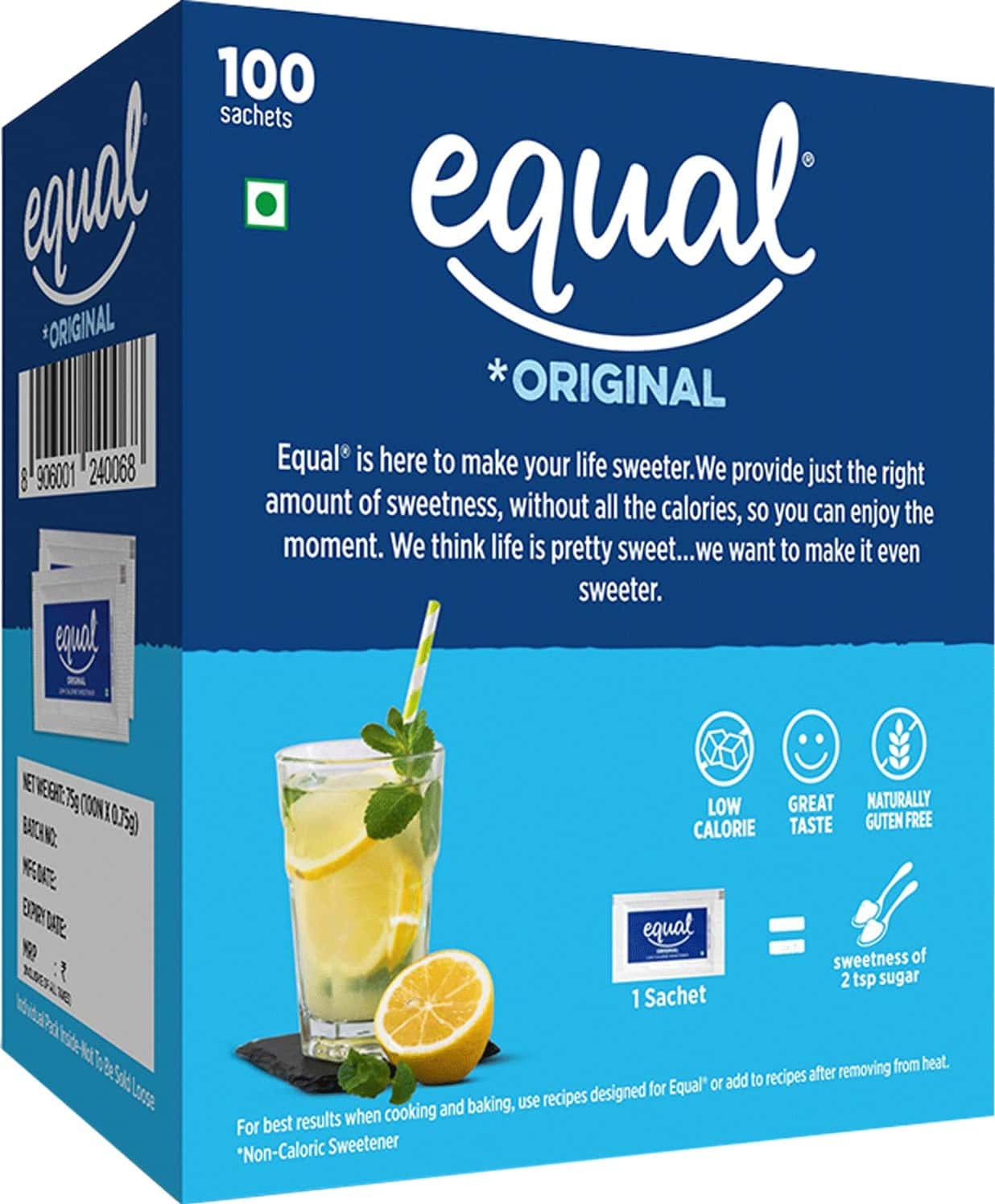 Buy EQUAL ORIGINAL LOW CALORIE SWEETENER 75G (100 SACHETS BOX) Online ...