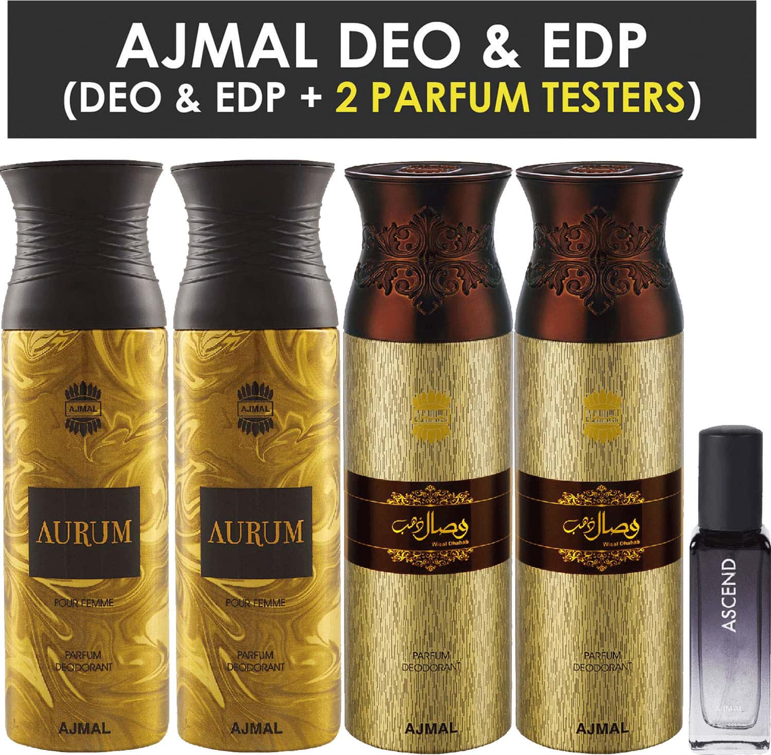 Buy AJMAL 2 AURUM & 2 WISAL DHAHAB DEO EACH 200ML & ASCEND EDP 20ML ...