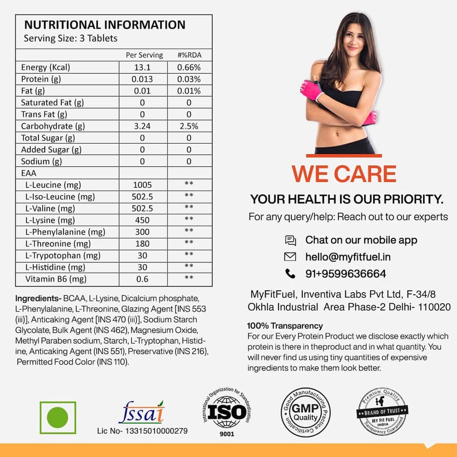 Buy MYFITFUEL ESSENTIAL AMINO ACIDS (3000 MG) (120 TABLETS) | ALL ...