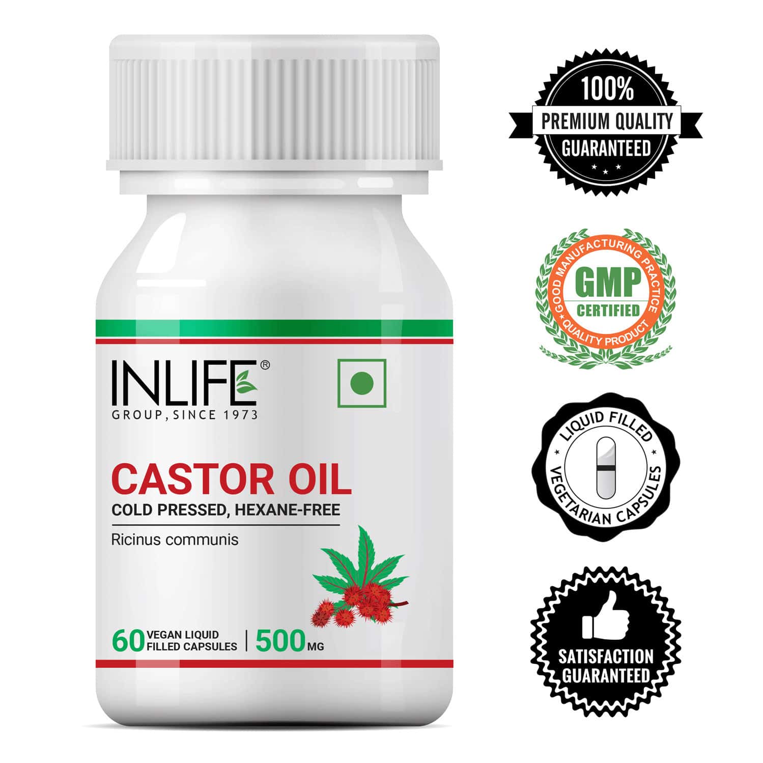 Buy INLIFE CASTOR OIL SUPPLEMENT FOR HAIR AND SKIN 500 MG - 60 LIQUID ...