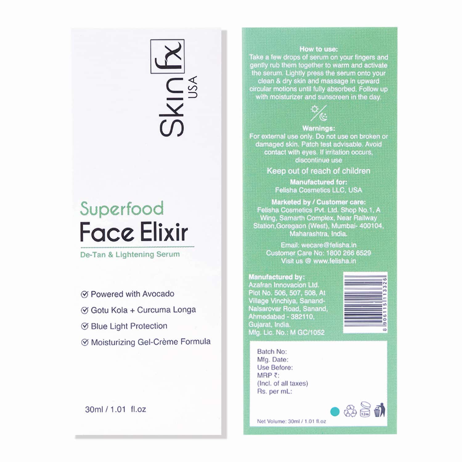 Buy SKIN FX SUPERFOOD FACE ELIXIR DE TAN & LIGHTENING SERUM AVOCADO 30 ...