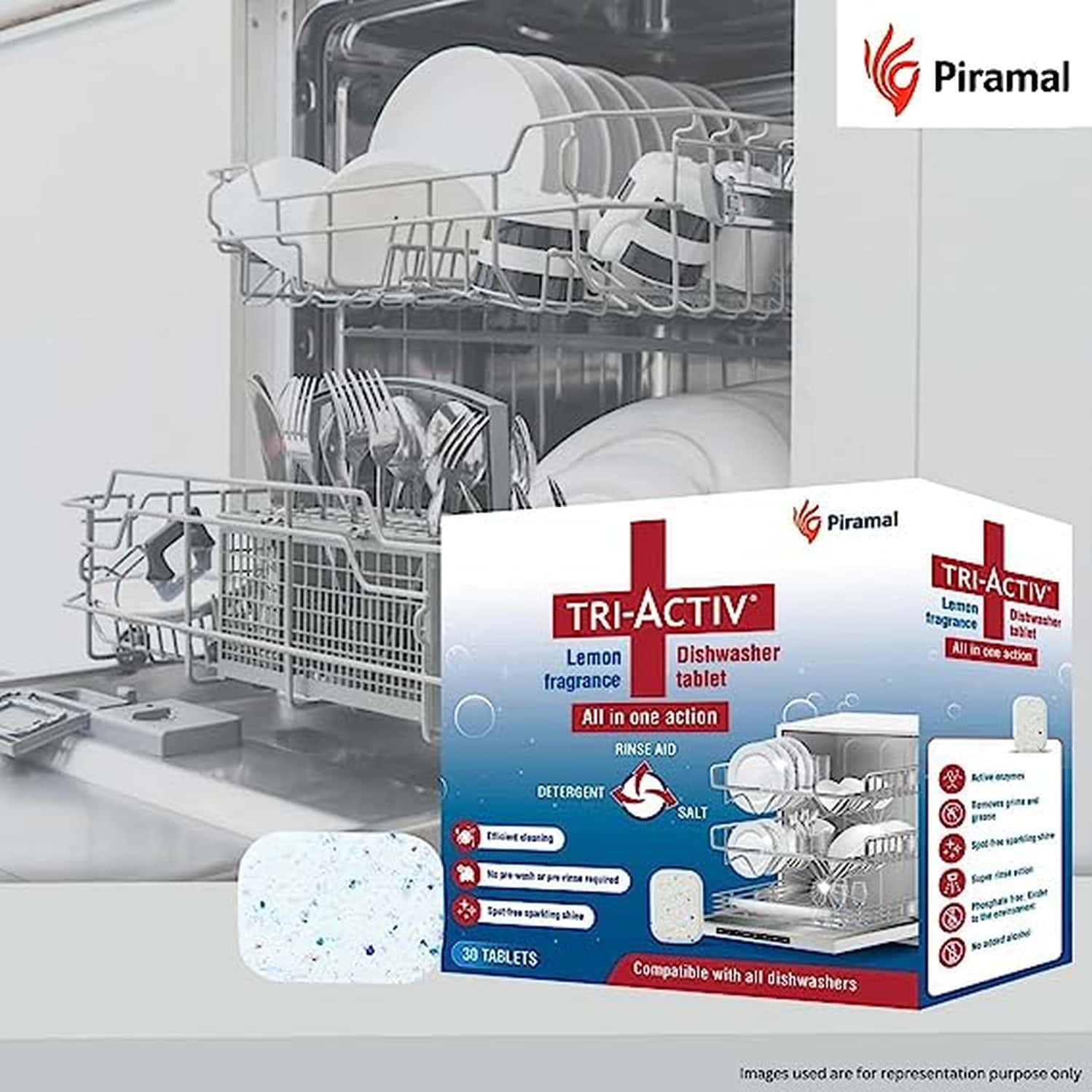 Buy TRI-ACTIV ALL-IN-ONE DISHWASHER TABLET BY PIRAMAL I 30 UNITS I ...