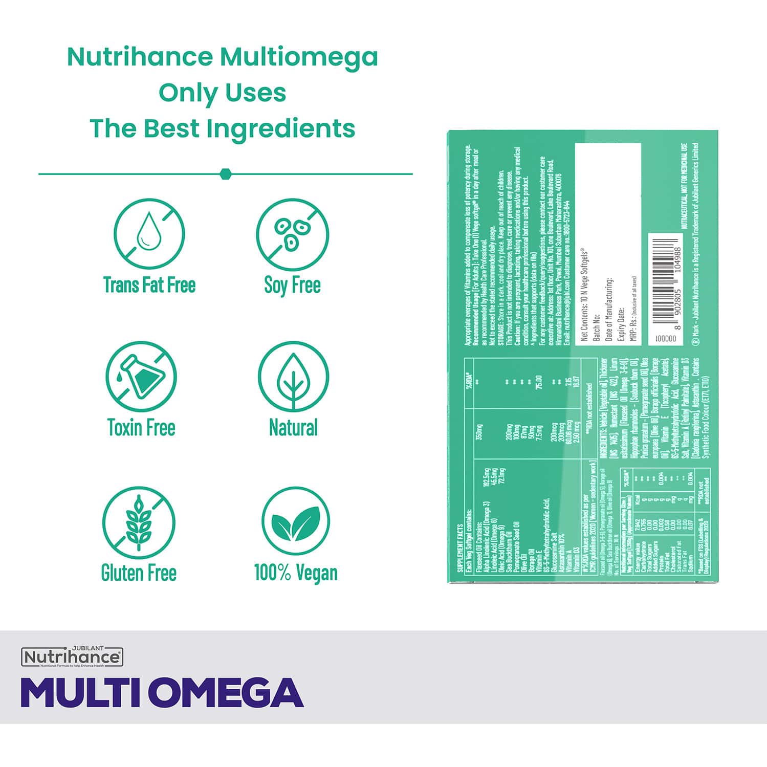 Buy NUTRIHANCE MULTIOMEGA 100% VEGAN OMEGA SOFTGEL (10 VEG SOFTGELS) SUPPORT HEART, NERVE ...