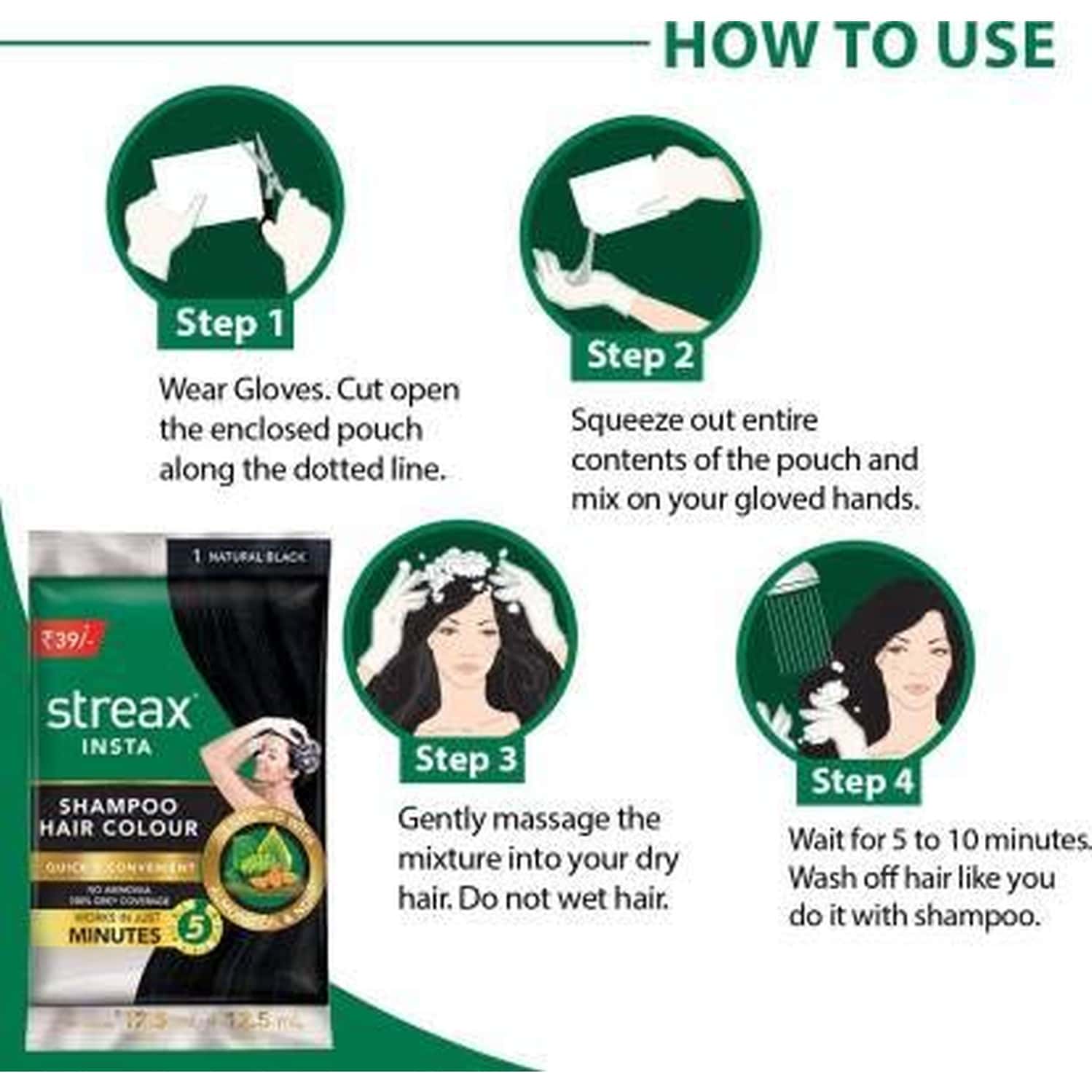 Buy STREAX INSTA SHAMPOO HAIR COLOUR-NATURAL BLACK 15ML X PACK OF 18 ...