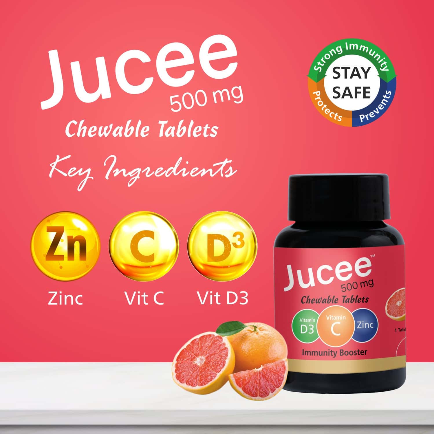 Buy JUCEE CHEWABLE TABLETS 60 CAPS | VITAMINS & ZINC | GRAPE FRUIT ...
