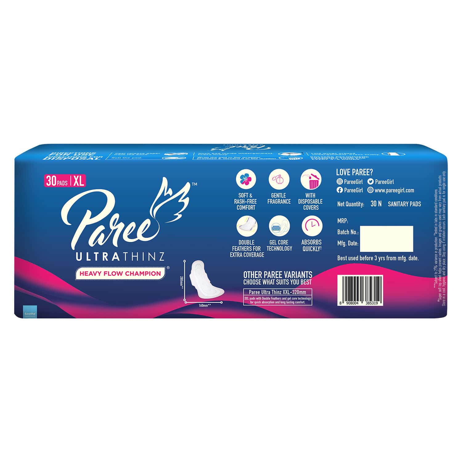 Buy PAREE ULTRA THINZ SOFT & RASH FREE SANITARY PADS FOR HEAVY FLOW 30 ...