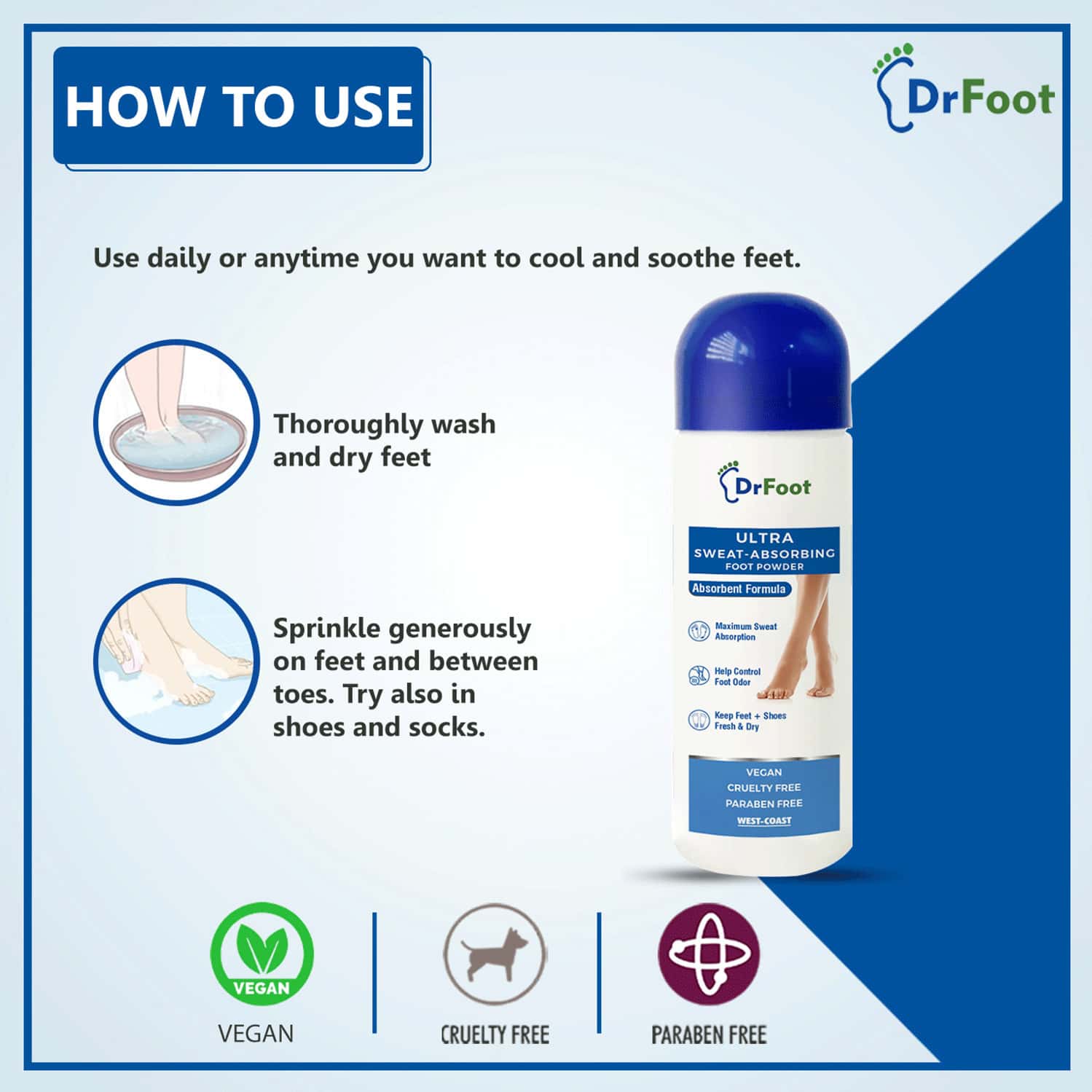 Buy DR FOOT ULTRA SWEAT ABSORBING FOOT POWDER 100GM Online & Get Upto ...
