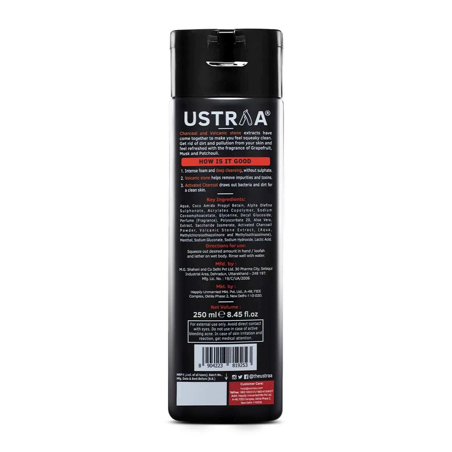 Buy USTRAA BODY WASH-ACTIVATED CHARCOAL 250 ML Online & Get Upto 60% ...
