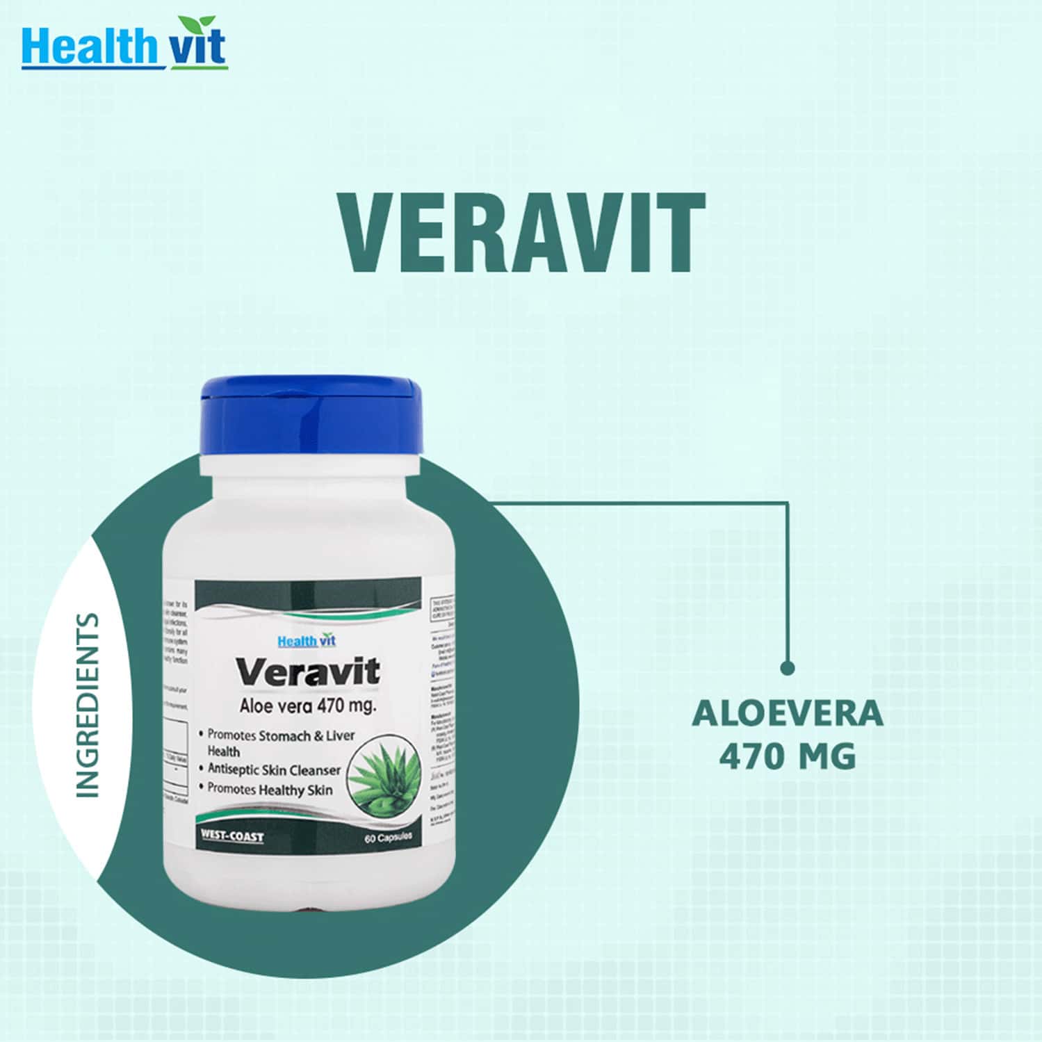Buy HEALTHVIT VERAVIT ALOE VERA 470 MG - 60 CAPSULES Online & Get Upto ...