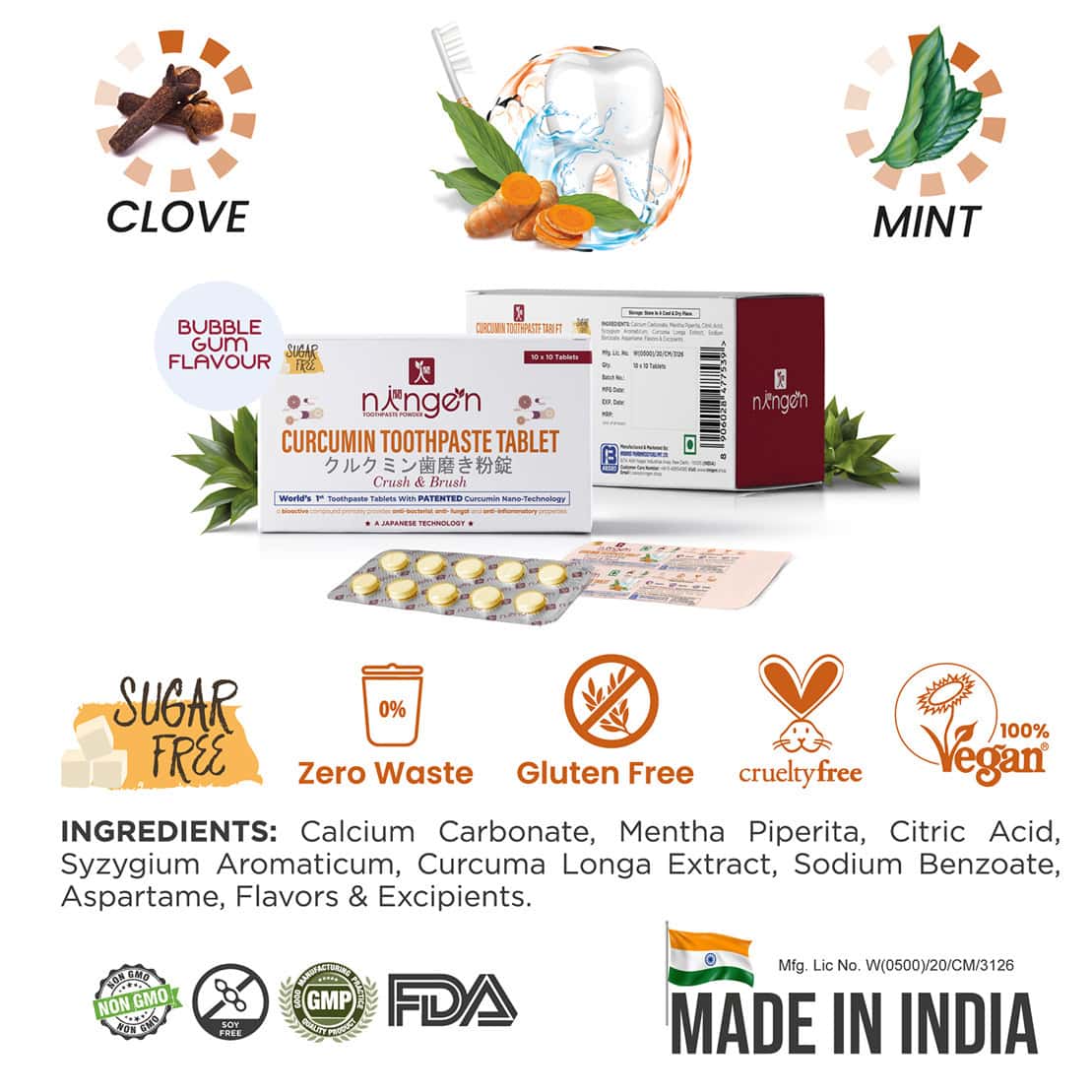 Buy NINGEN CURCUMIN CRUSH AND BRUSH SUGAR FREE TOOTHPASTE TABLETS - 100 ...