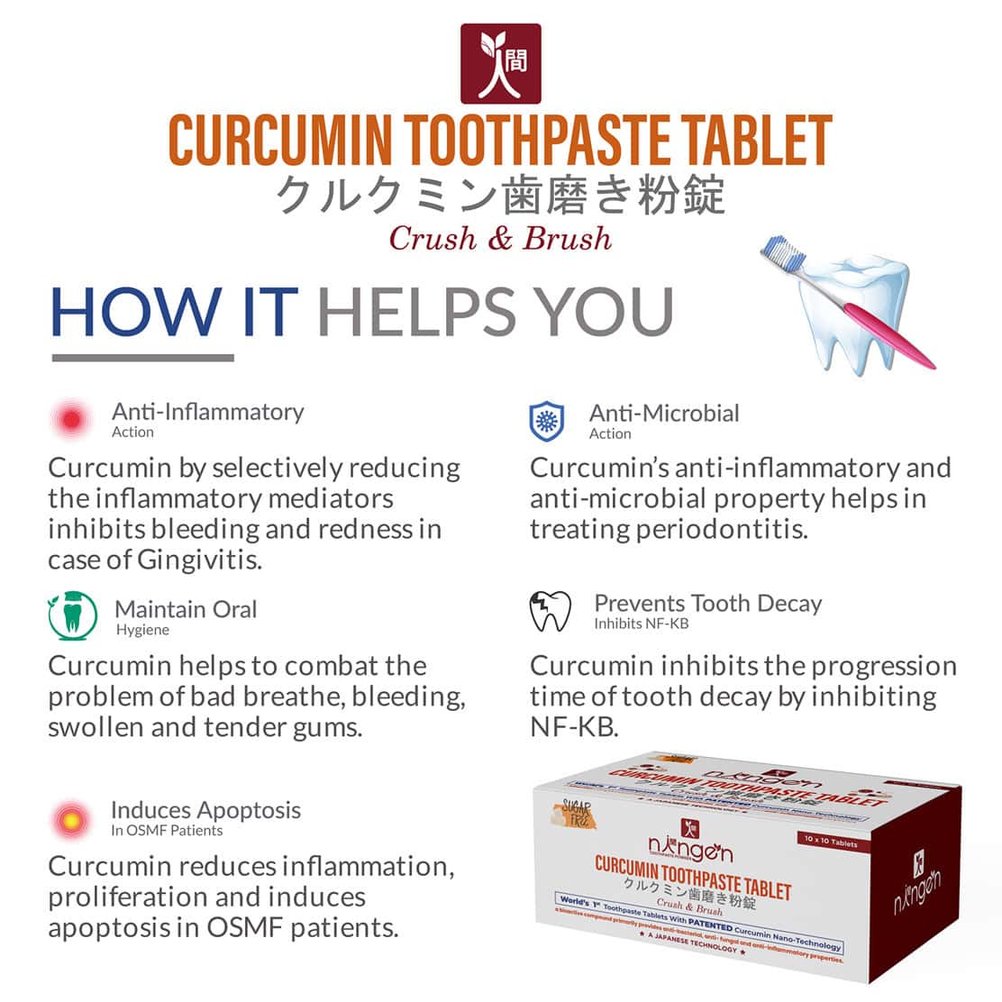 Buy NINGEN CURCUMIN CRUSH AND BRUSH SUGAR FREE TOOTHPASTE TABLETS - 100 ...
