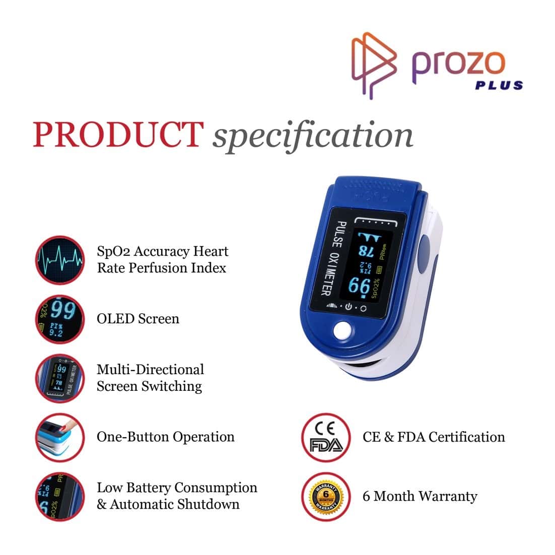 Buy PROZO PLUS FINGERTIP PULSE OXIMETER Online & Get Upto 60% OFF at ...