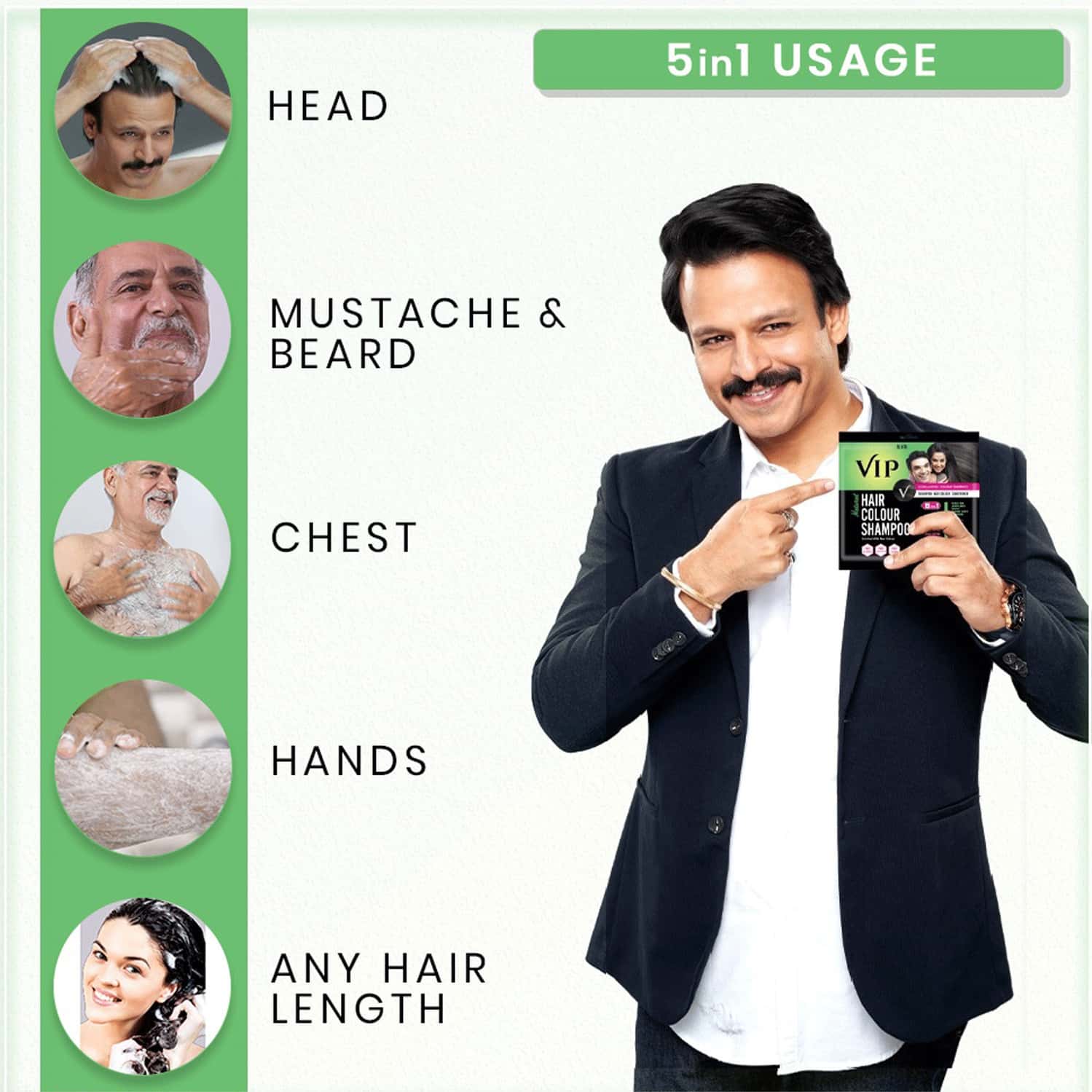 Buy VIP MEN'S HAIR COLOUR SHAMPOO 20ML BLACK PACK OF 5 | INSTANT BEARD ...