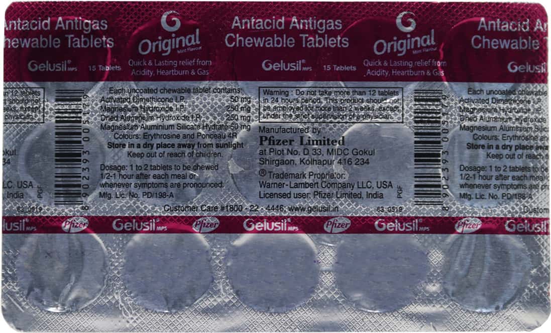 Buy GELUSIL MPS ORIGINAL MINT FLAVOUR STRIP OF 15 TABLETS Online & Get ...