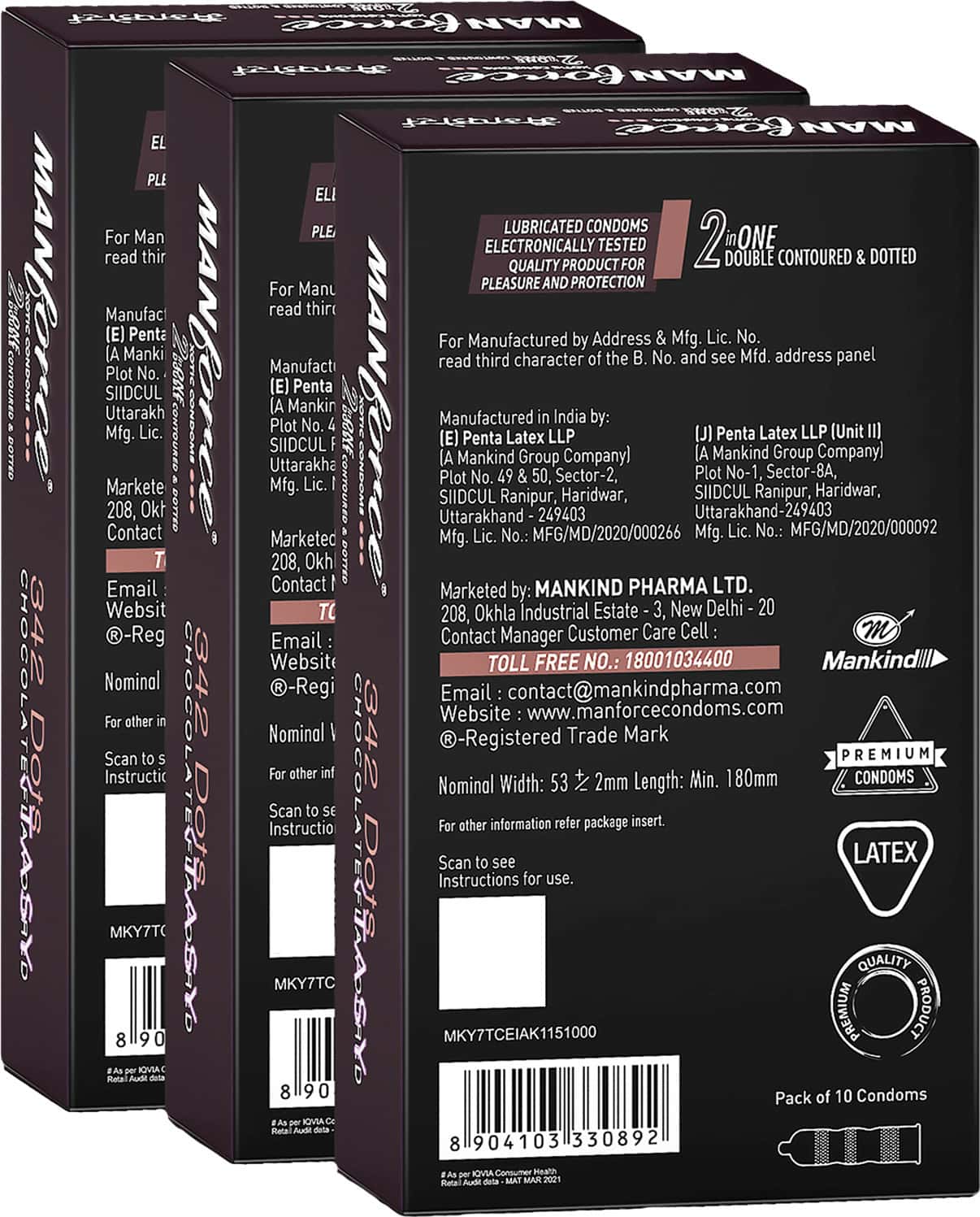 Buy MANFORCE XOTIC CHOCOLATE FLAVOURED CONDOM- 10 PIECES (PACK OF 3 ...