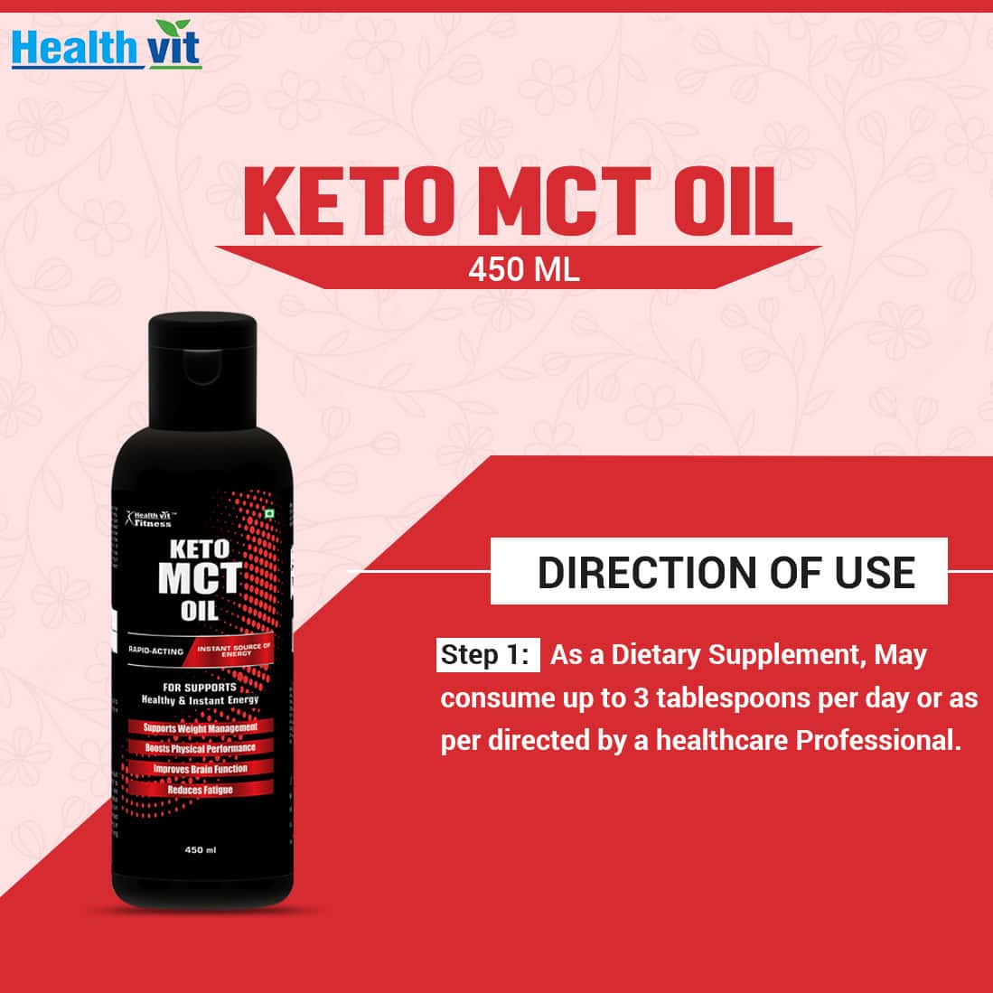 Buy HEALTHVIT FITNESS KETO MCT OIL INSTANT SOURCE OF ENERGY - 450ML ...