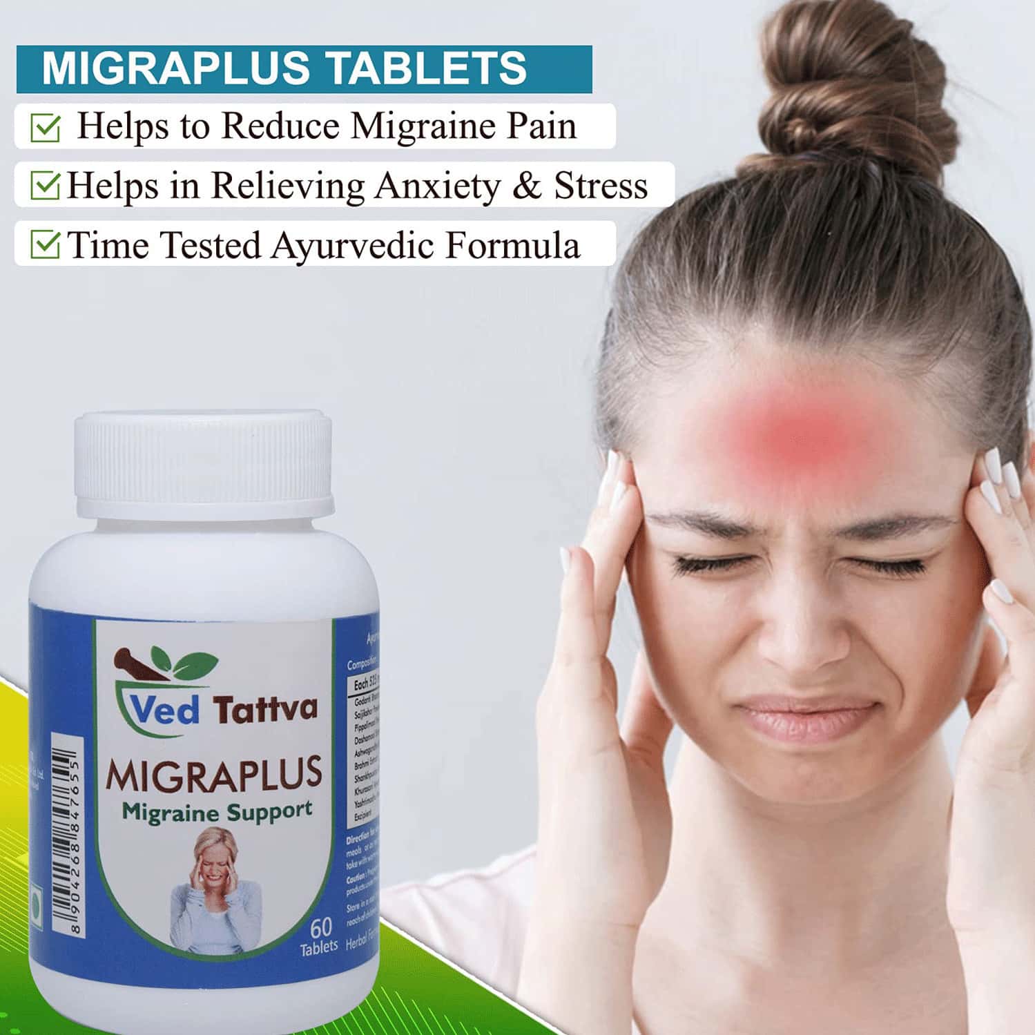 Buy VED TATTVA MIGRA PLUS 60 TABLETS - NATURAL SUPPLEMENT FOR MIGRAINE ...