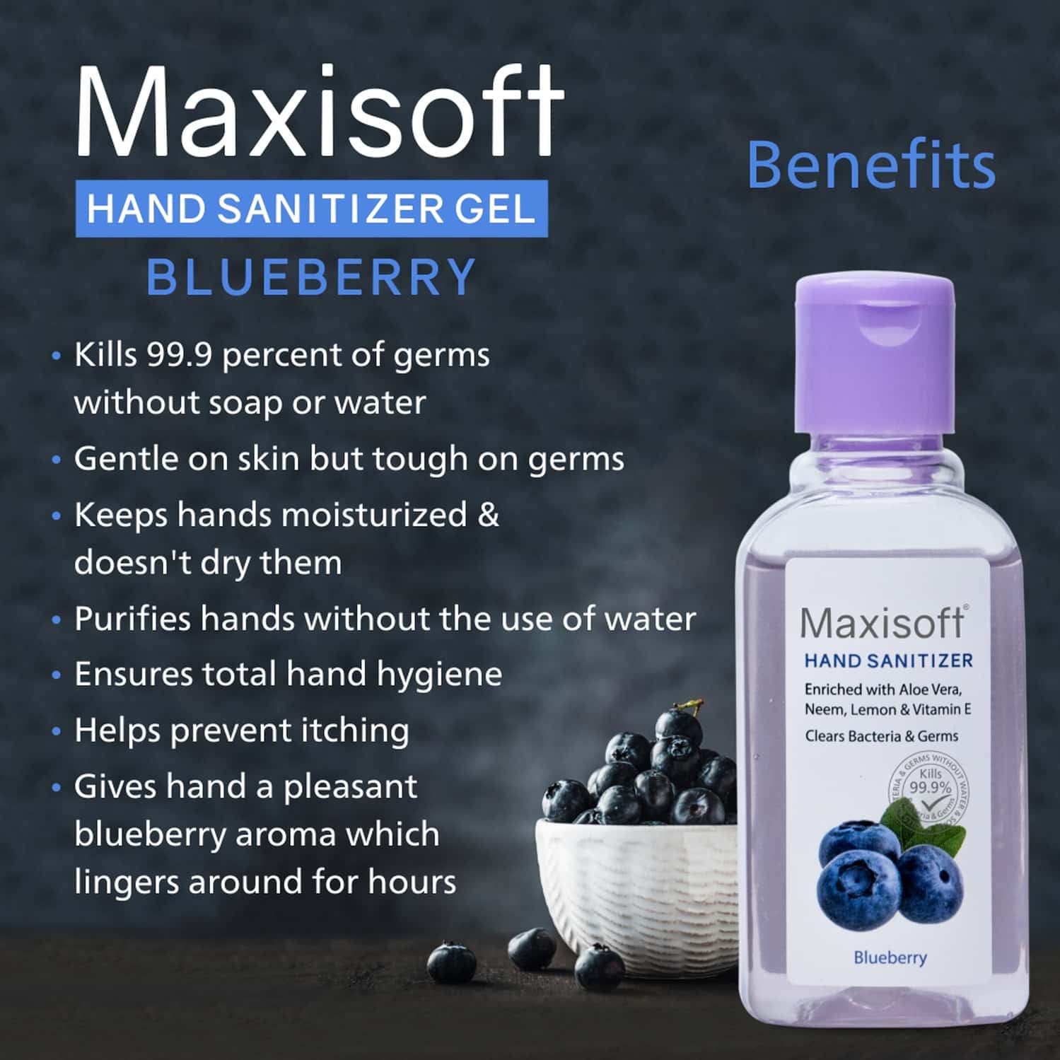 Buy MAXISOFT HAND SANITIZER GEL (BLUEBERRY) (60 ML - PACK OF 12) Online ...