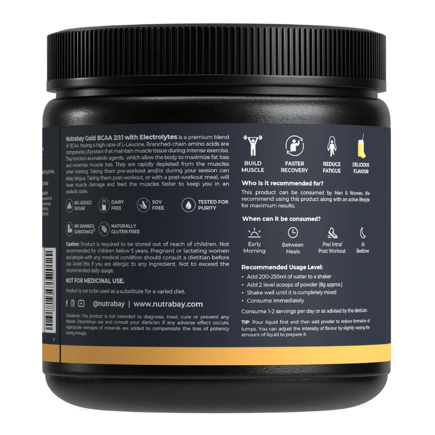 Buy NUTRABAY GOLD BCAA 2:1:1 WITH ELECTROLYTES|5G BCAA, PRE/POST ...