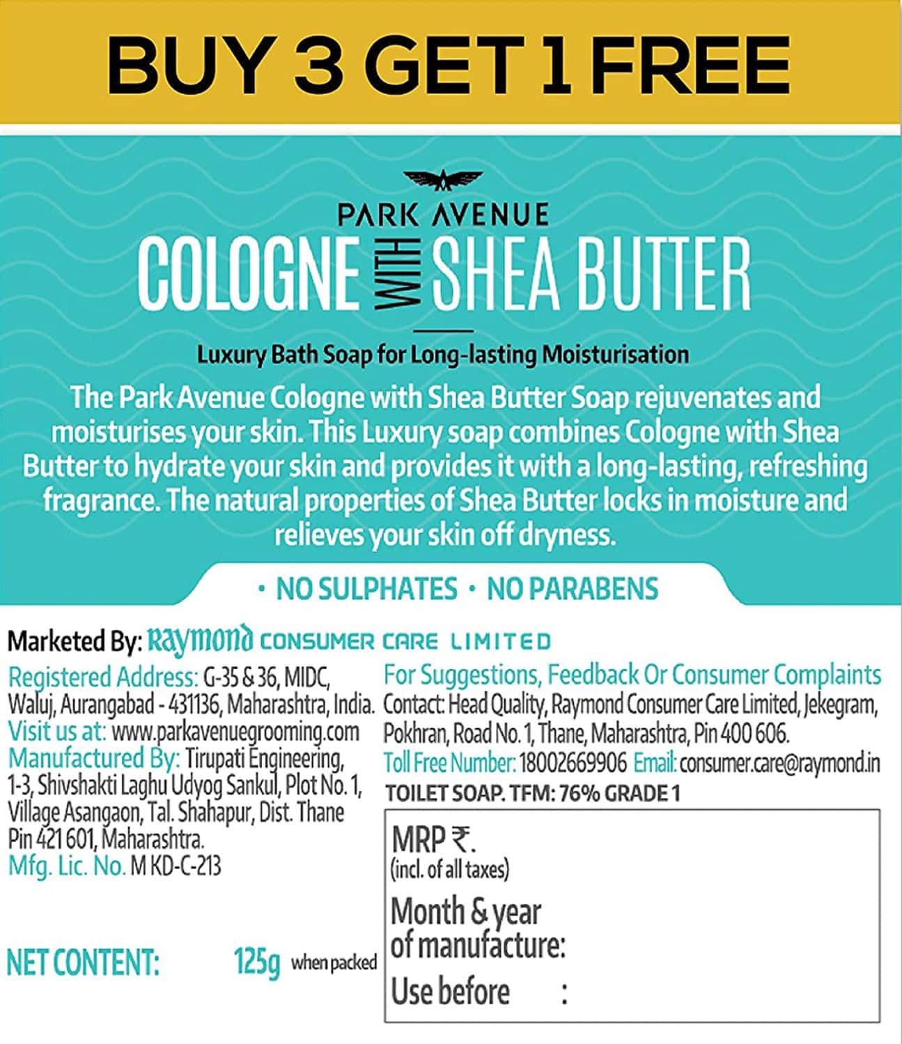 Buy PARK AVENUE COLOGNE WITH SHEA BUTTER LUXURY SOAP - NO SULPHATES ...