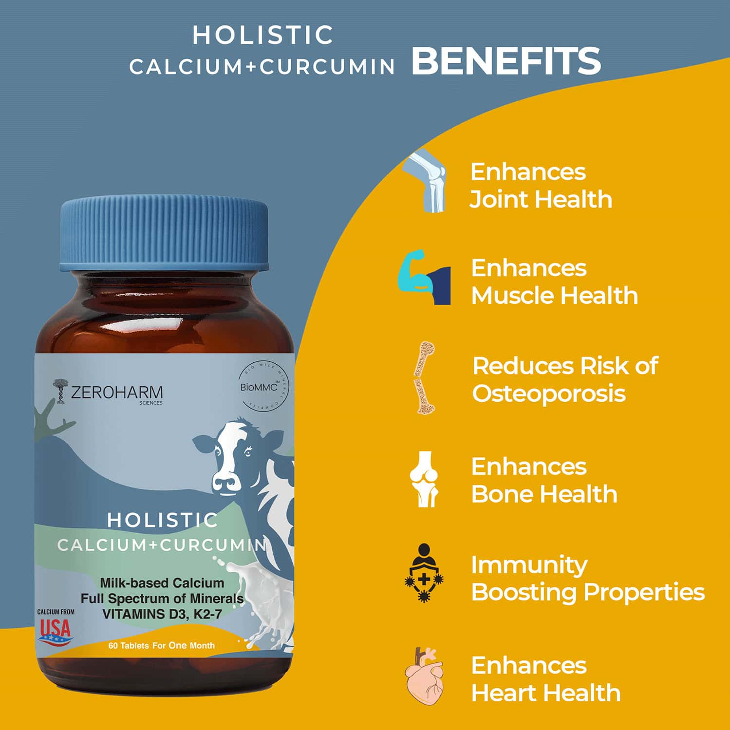 Buy ZEROHARM HOLISTIC CALCIUM & CURCUMIN FOR JOINT MUSCLE BONE STRENGTH ...