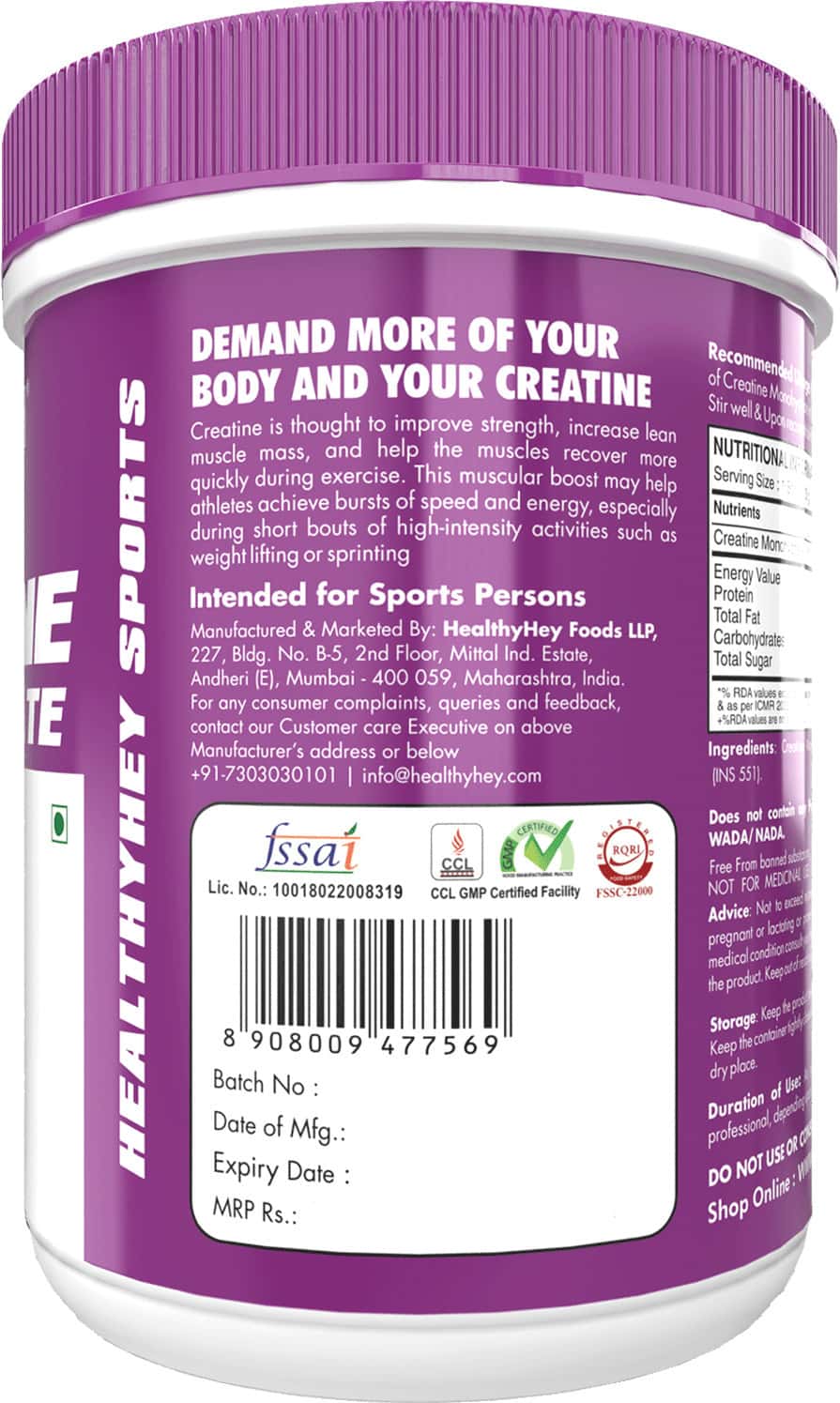 Buy HEALTHYHEY SPORTS CREATINE MONOHYDRATE 400G - 133 SERVINGS ...