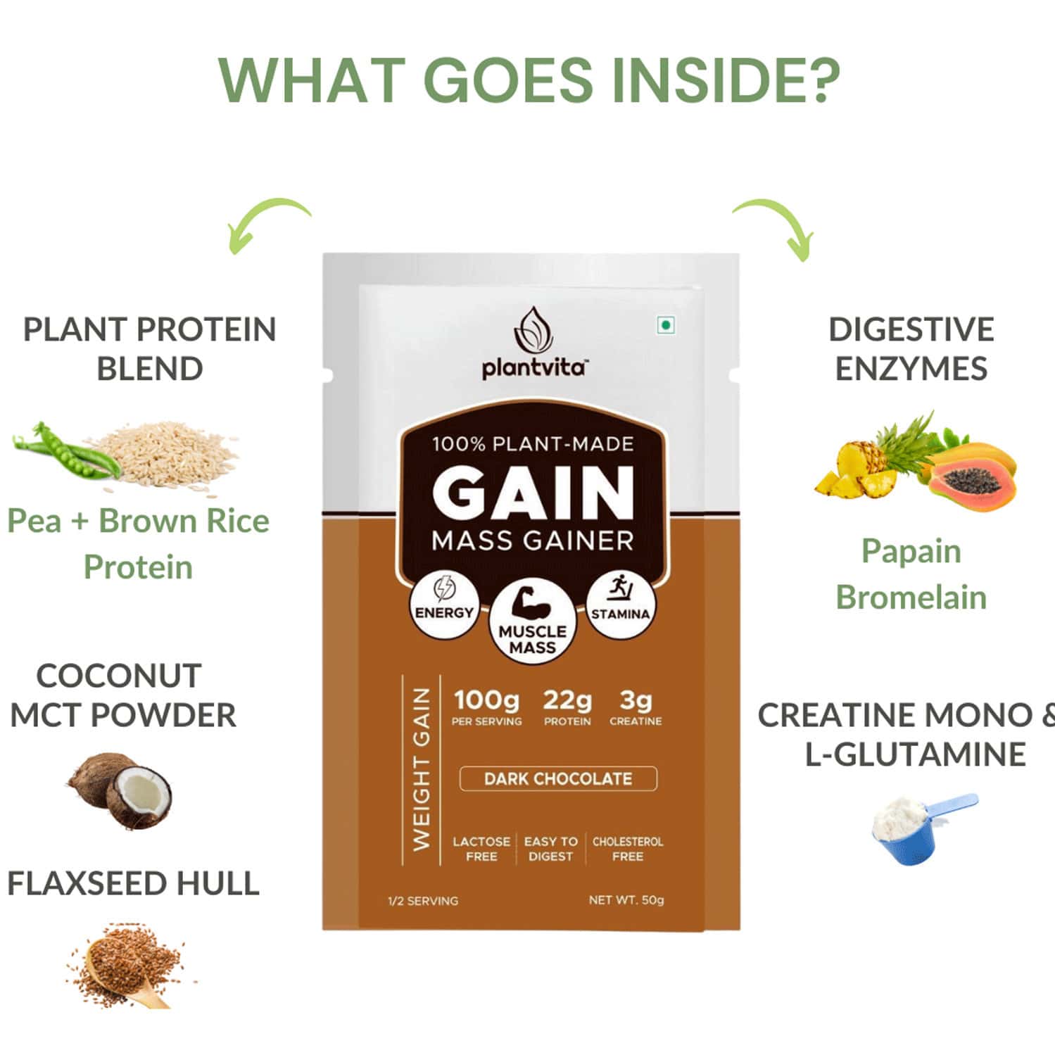 Buy PLANTVITA GAIN MASS GAINER - 50G X 7 SACHETS DARK CHOCOLATE Online ...