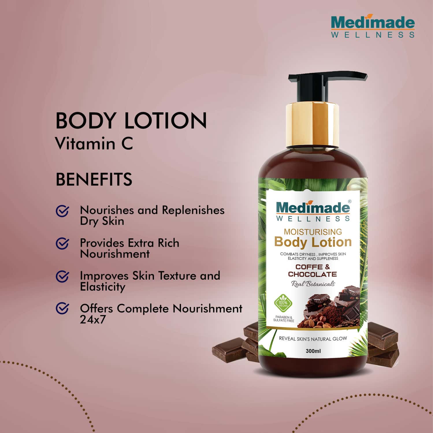 Buy MEDIMADE COFFEE AND CHOCOLATE MOISTURISING BODY LOTION - 300 ML ...