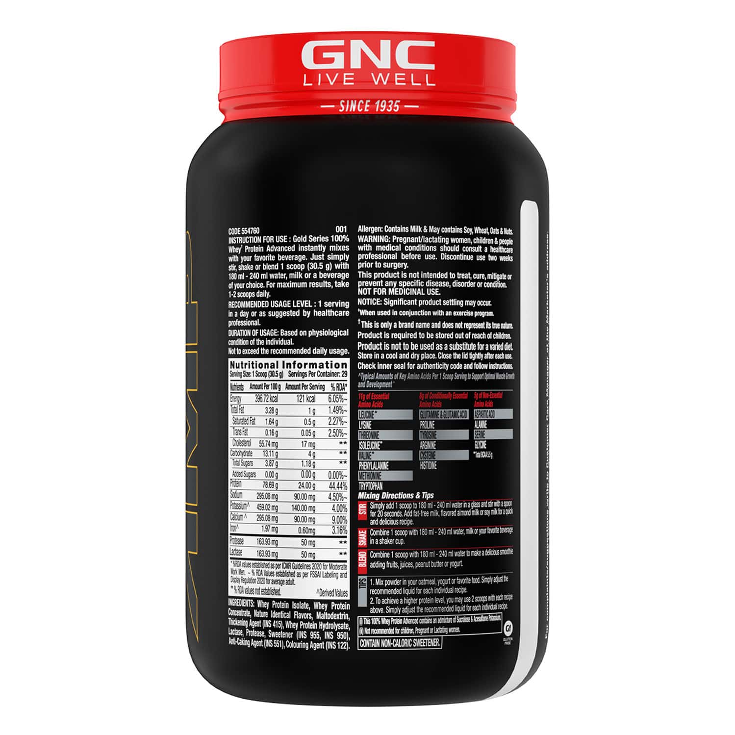 Buy GNC AMP GOLD SERIES 100% WHEY PROTEIN ADVANCED (STRAWBERRY, 2 LBS ...