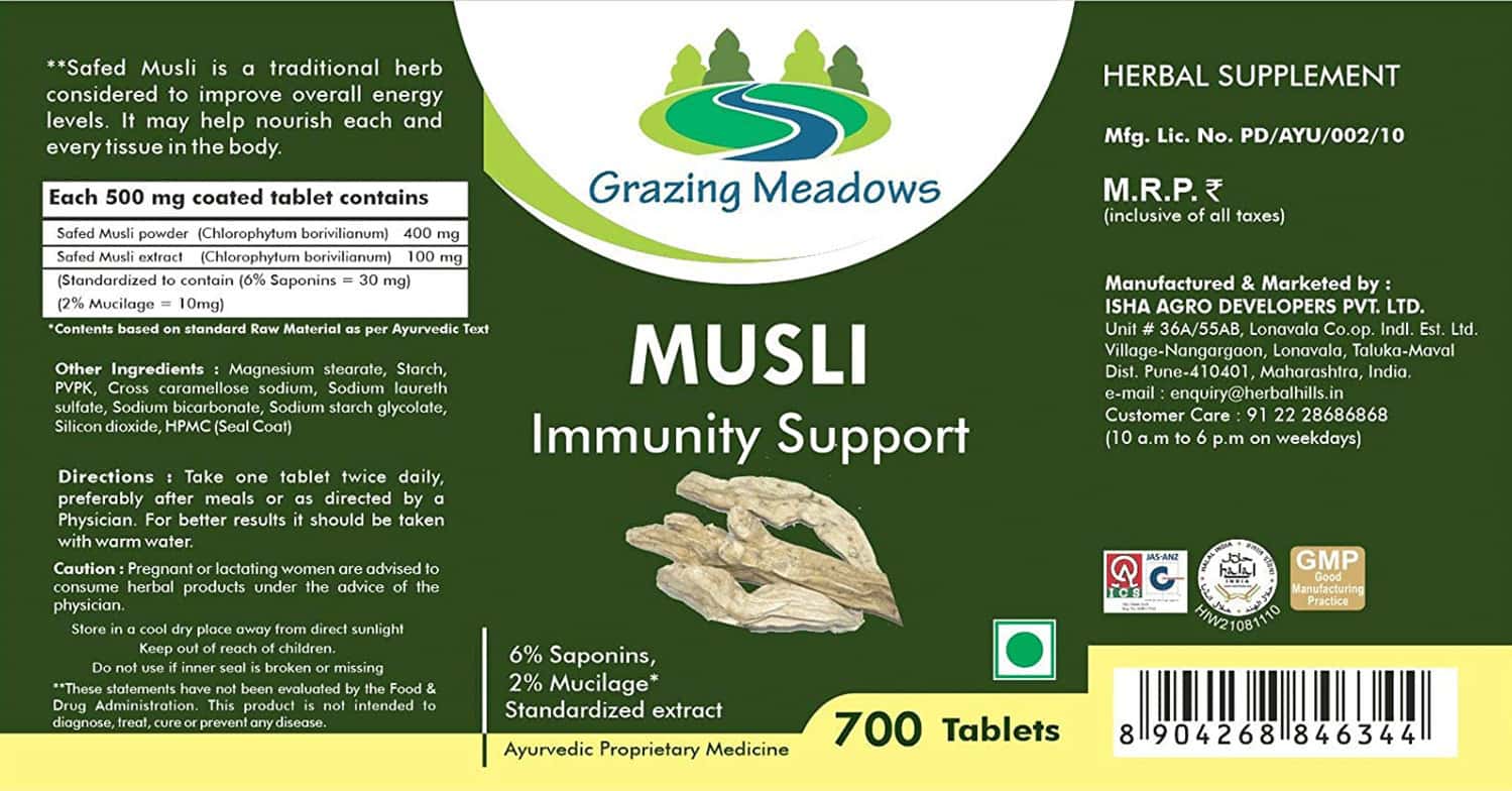Buy GRAZING MEADOWS MUSLI TABLETS SAFED MUSLI 700 TABLETS(CHLOROPHYTUM ...
