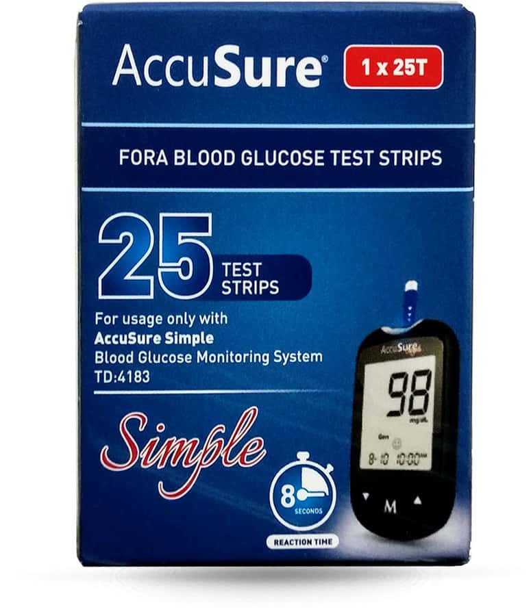 Buy ACCUSURE LIFE BLOOD GLUCOSE METRE | WITH 25 TEST STRIPS Online ...