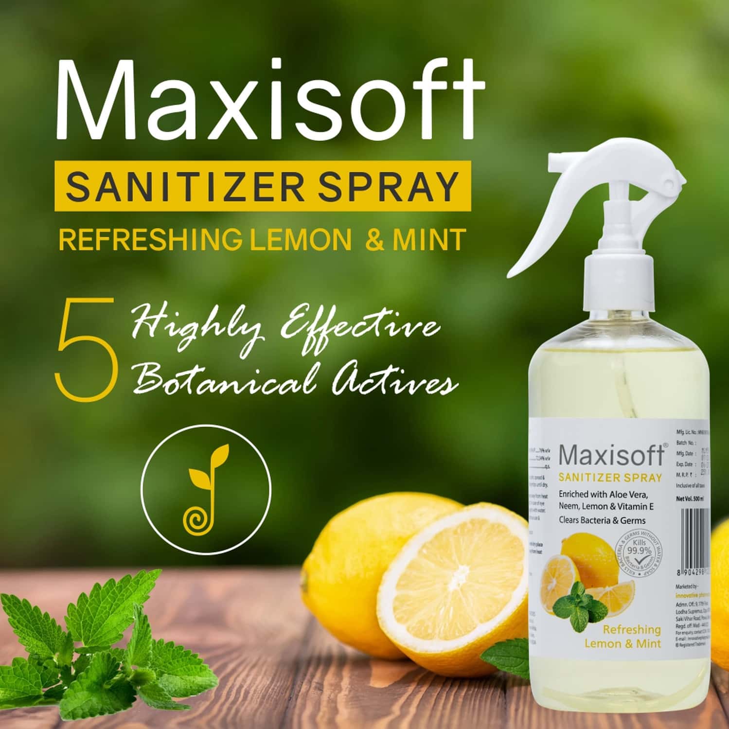 Buy MAXISOFT HAND SANITIZER SPRAY (REFRESHING LEMON & MINT) 500 ML ...