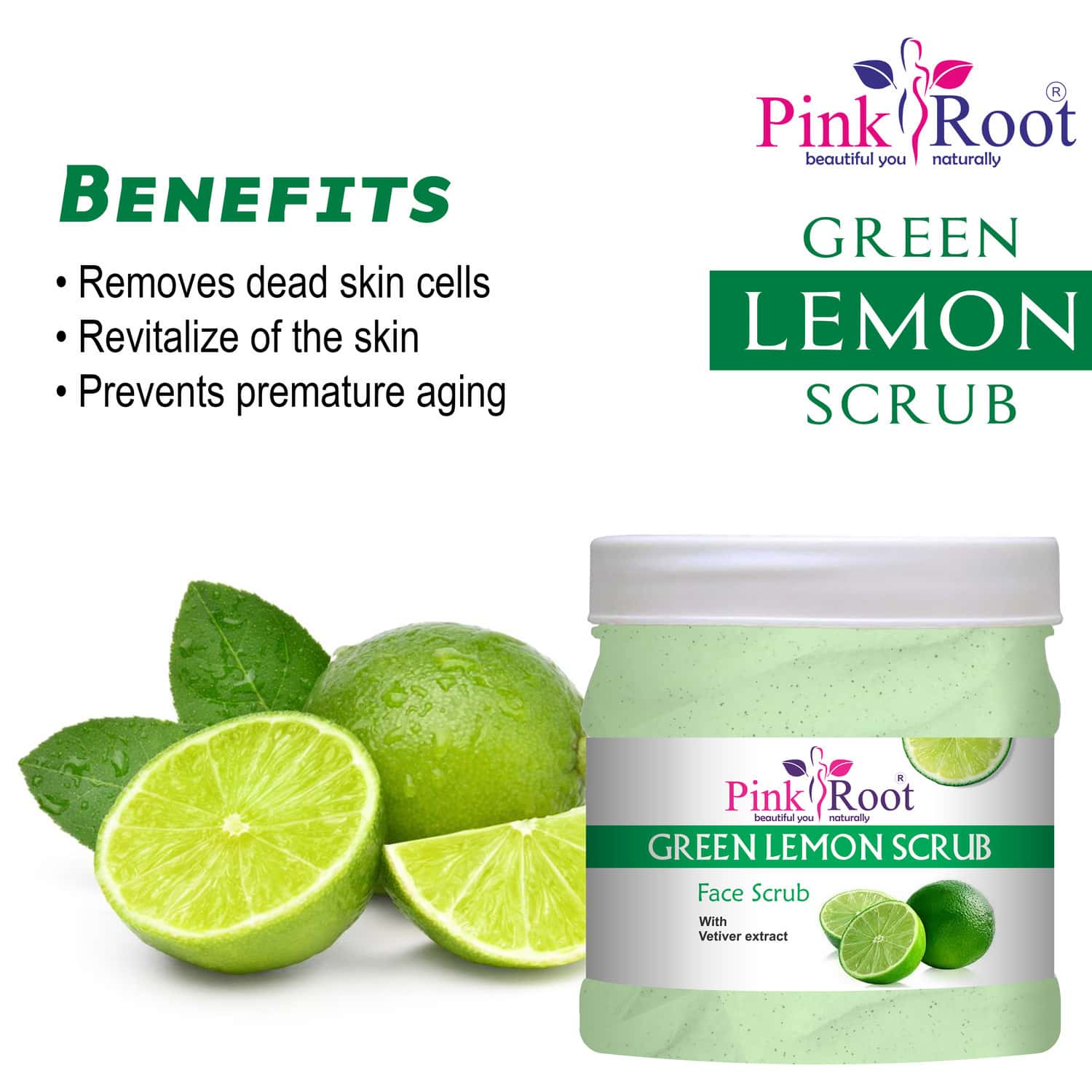 Buy PINK ROOT GREEN LEMON SCRUB FACE SCRUB WITH VETIVER EXTRACT 500ML ...