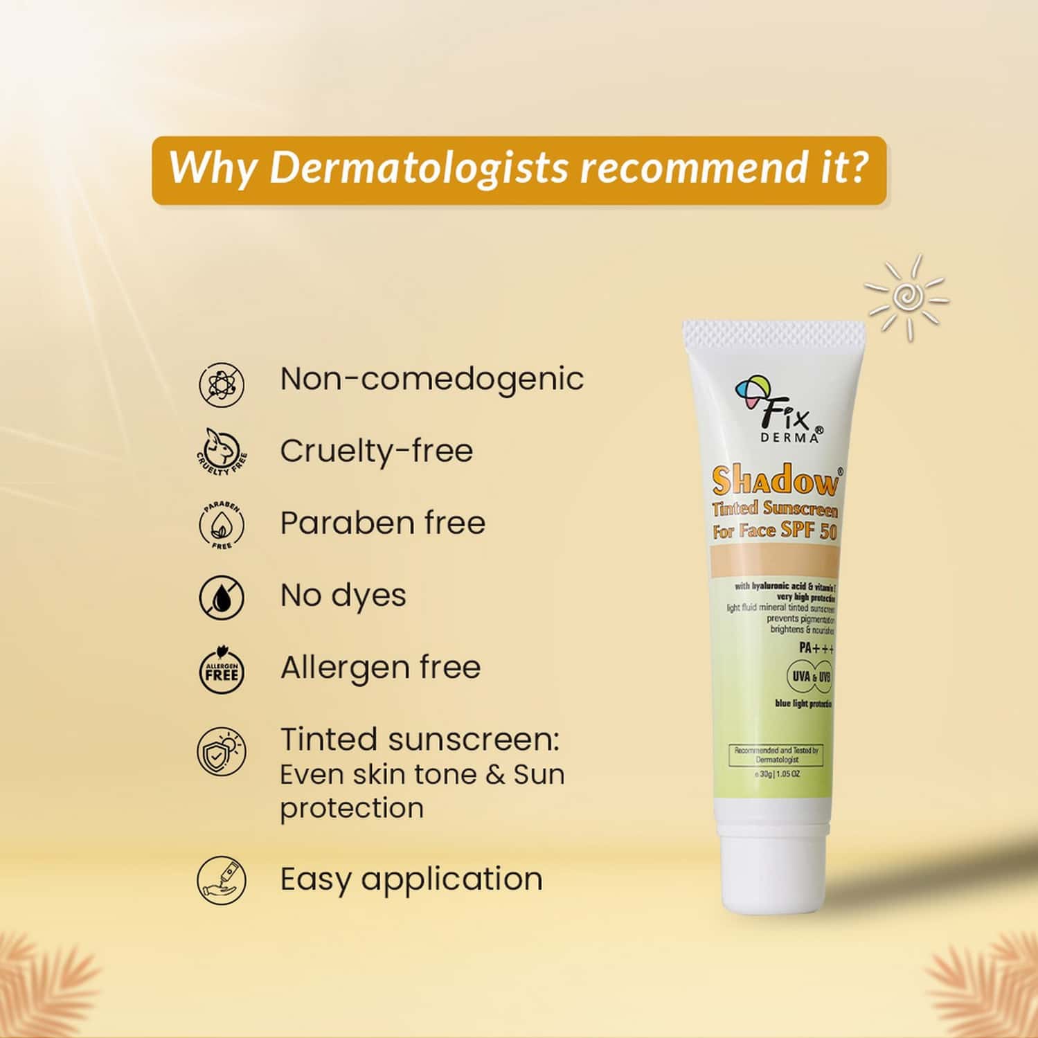 Buy FIXDERMA SHADOW TINTED SUNSCREEN SPF 50, SUNSCREEN WITH VITAMIN E ...