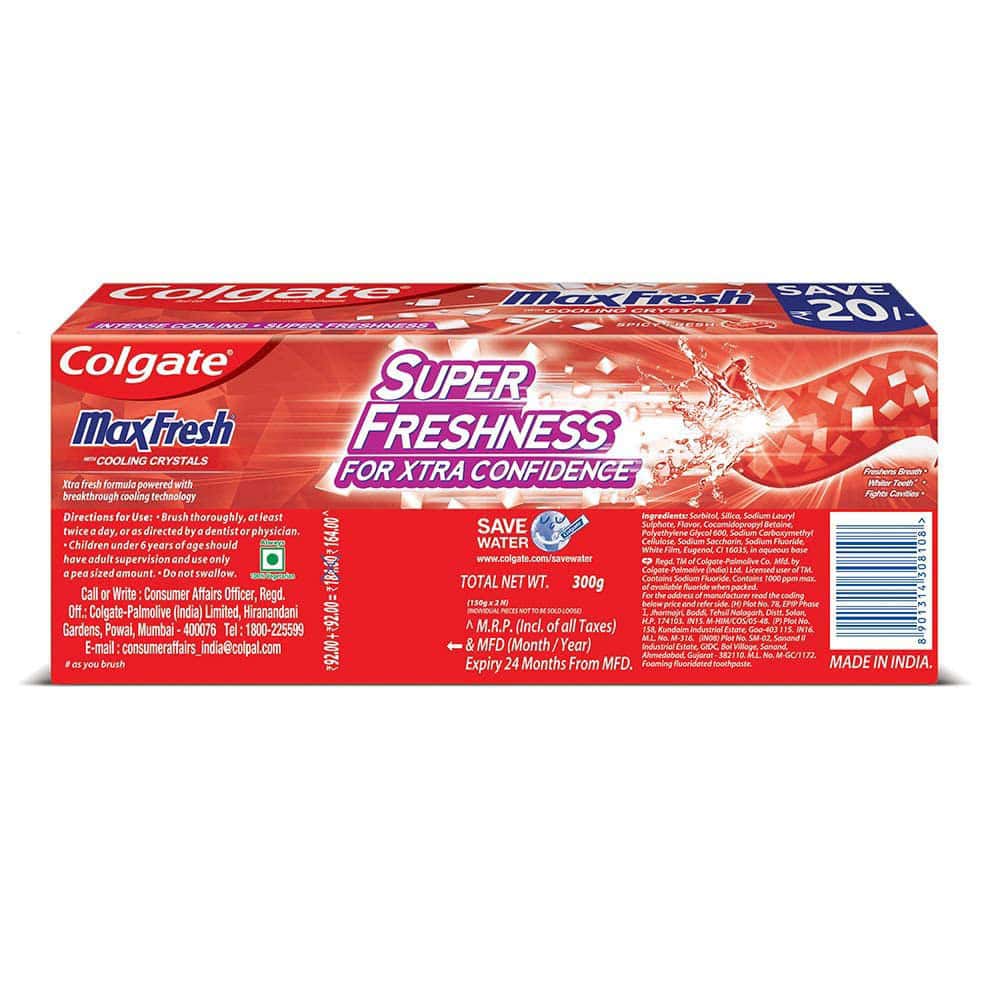 Buy COLGATE MAXFRESH 300G (150G X 2, PACK OF 2) ANTICAVITY TOOTHPASTE ...