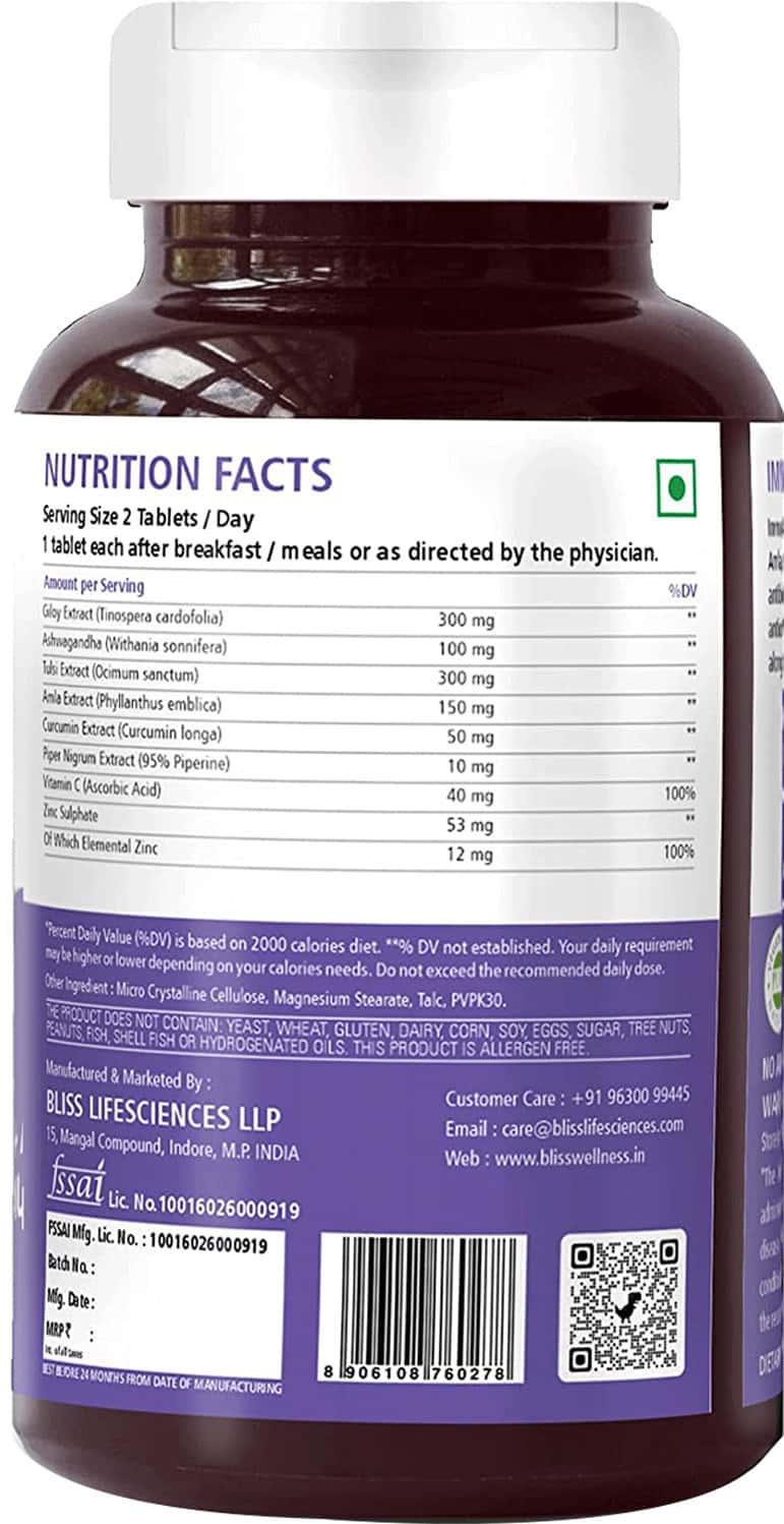 Buy BLISS WELLNESS IMMUNE BLISS HERBAL COMBO SUPPLEMENT - 60 TABLETS ...