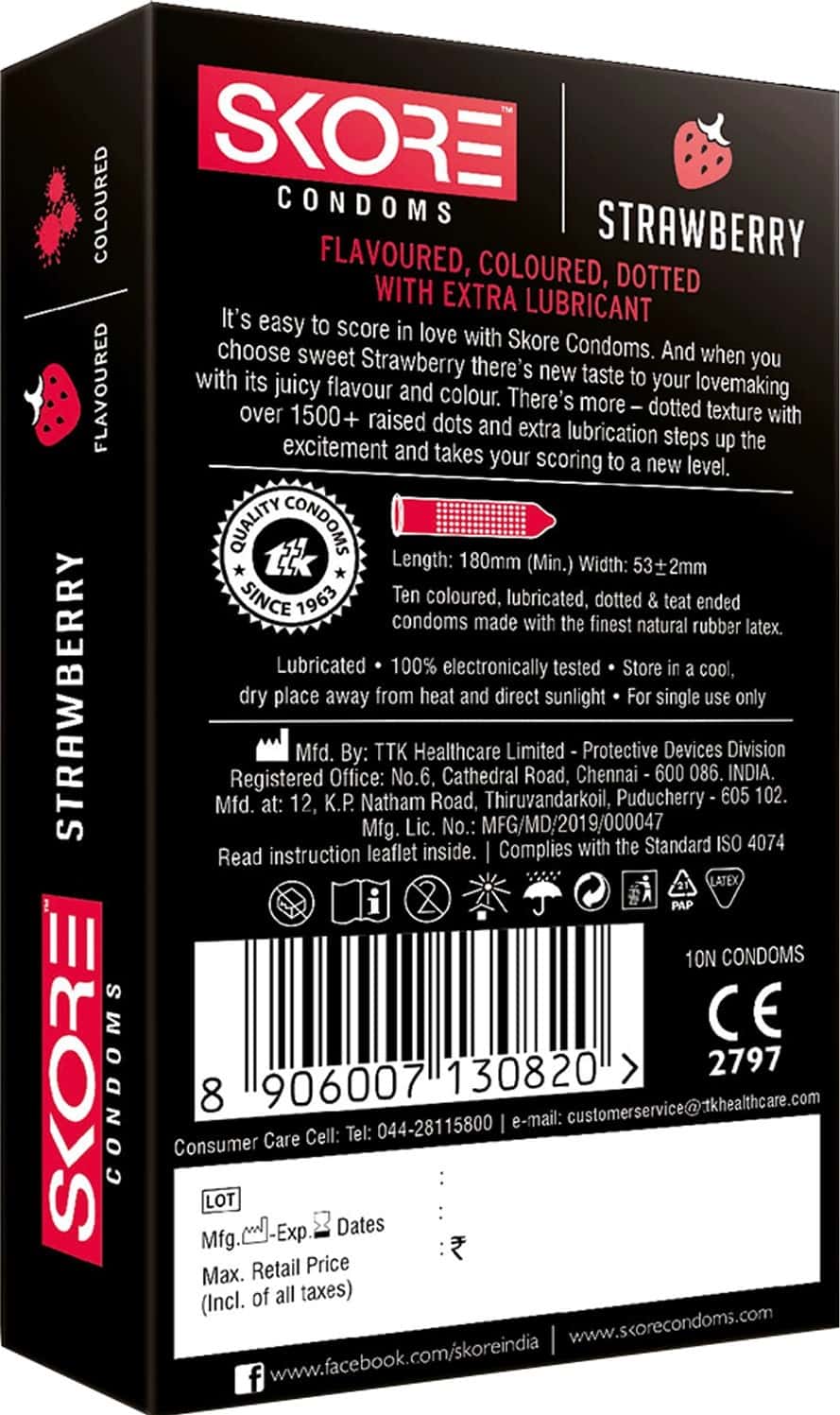Buy SKORE DOTTED FLAVOUR CONDOMS (STRAWBERRY) 10N (PACK OF 4) Online ...