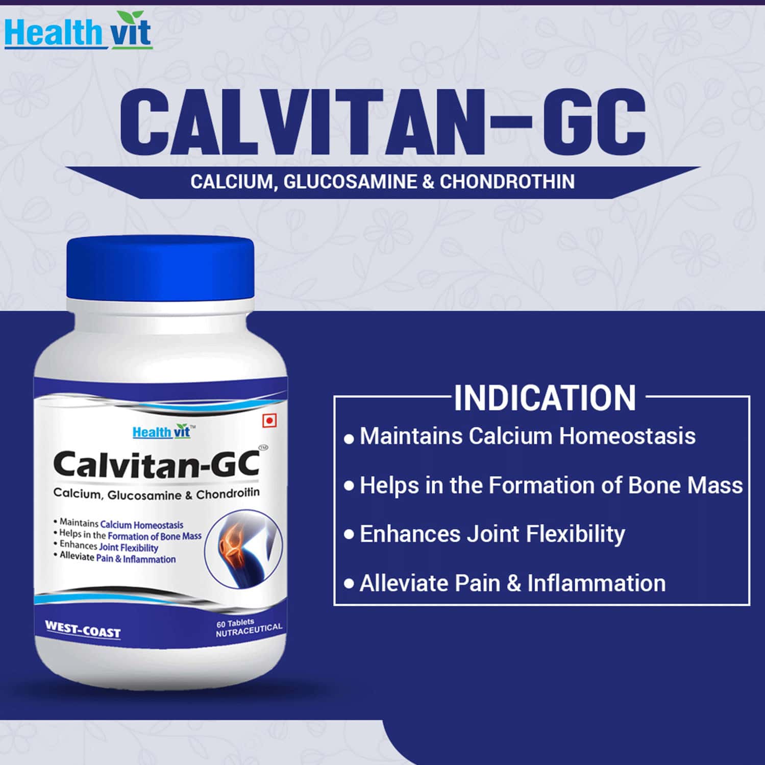 Buy HEALTHVIT CALVITAN-GC CALCIUM 266MG, GLUCOSAMINE 185MG ...