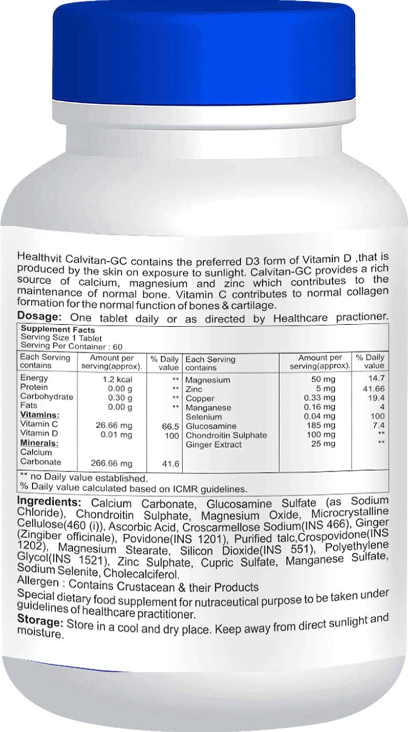 Buy HEALTHVIT CALVITAN-GC CALCIUM 266MG, GLUCOSAMINE 185MG ...