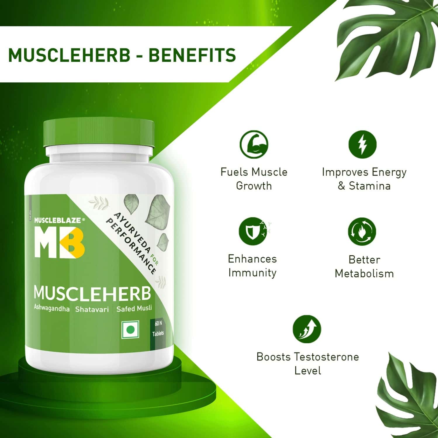 Buy MUSCLEBLAZE AYURVEDA MUSCLEHERB 30 TAB WITH MB TRIBULUS 1000MG 60 ...