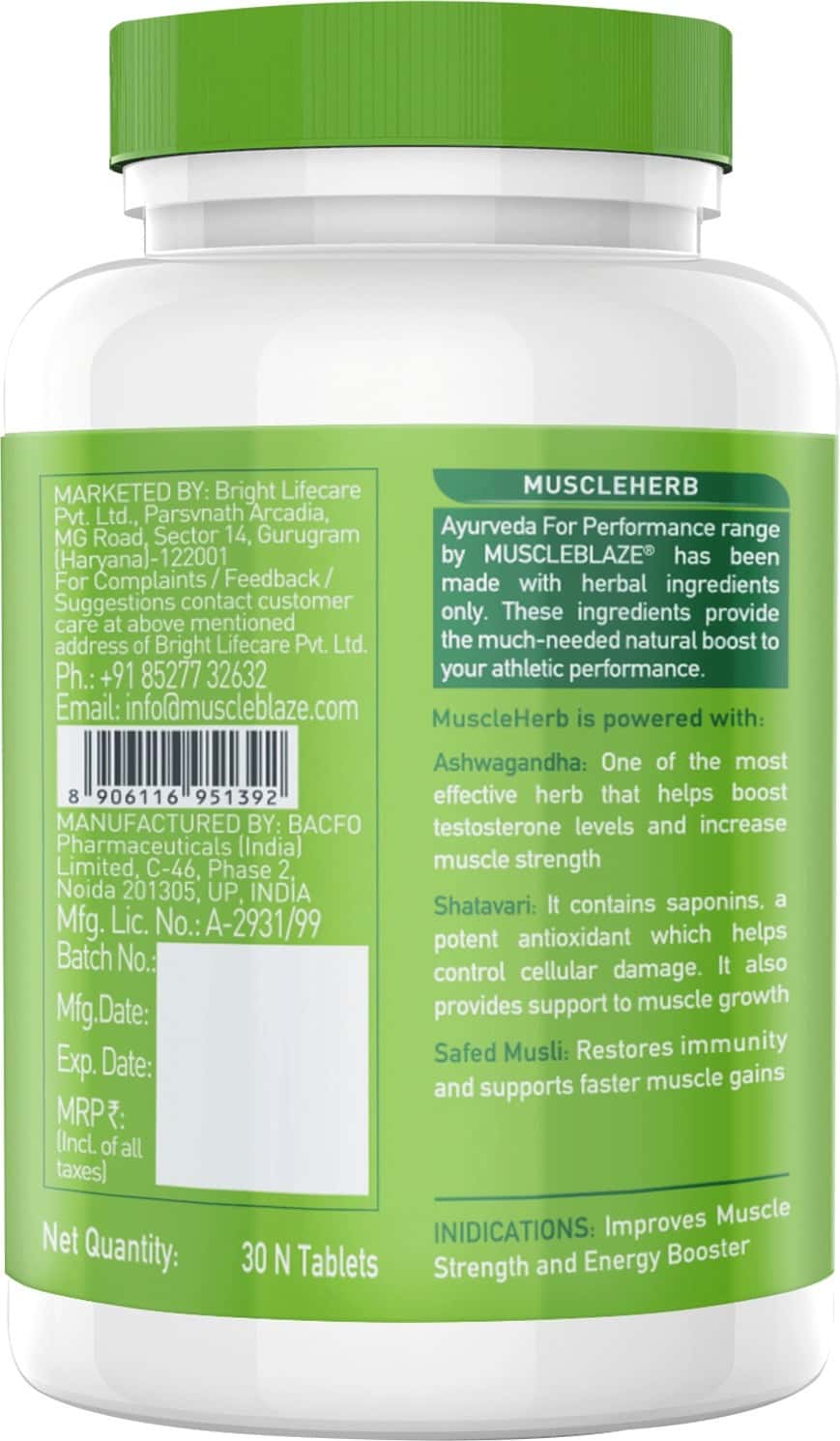 Buy MUSCLEBLAZE AYURVEDA MUSCLEHERB 30 TAB WITH MB TRIBULUS 1000MG 60 ...